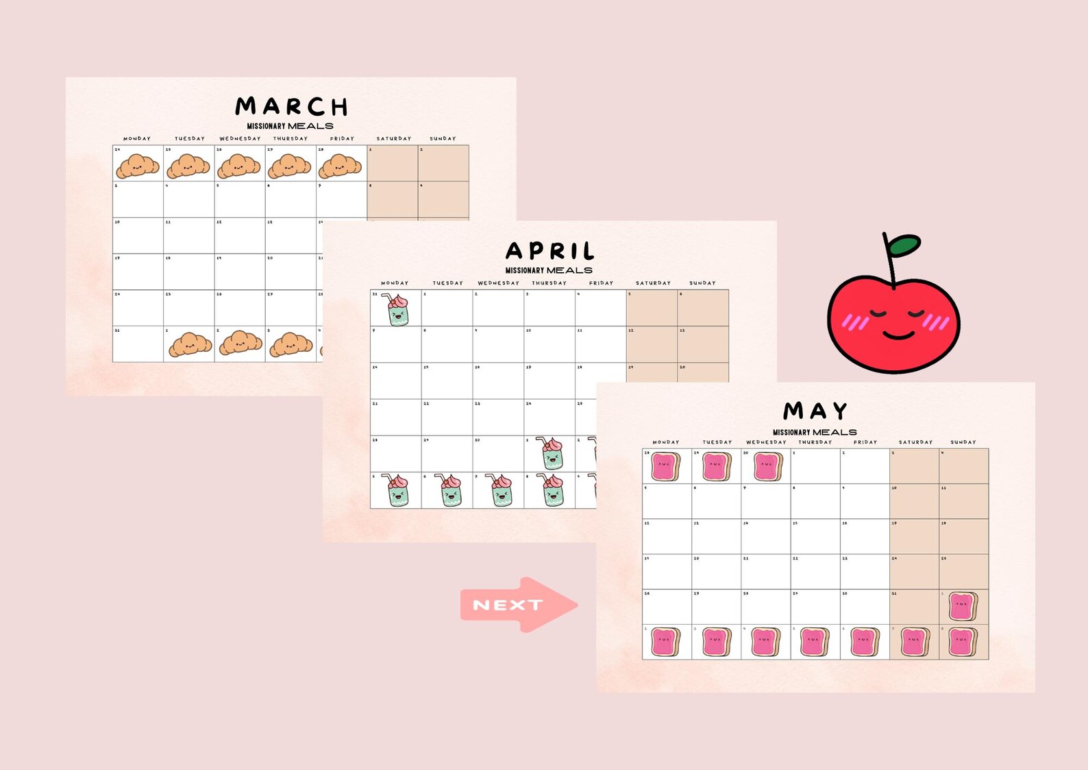 Cute Missionary Meals Calendar Sign up 2025 Monthly Calendars, Digital ...