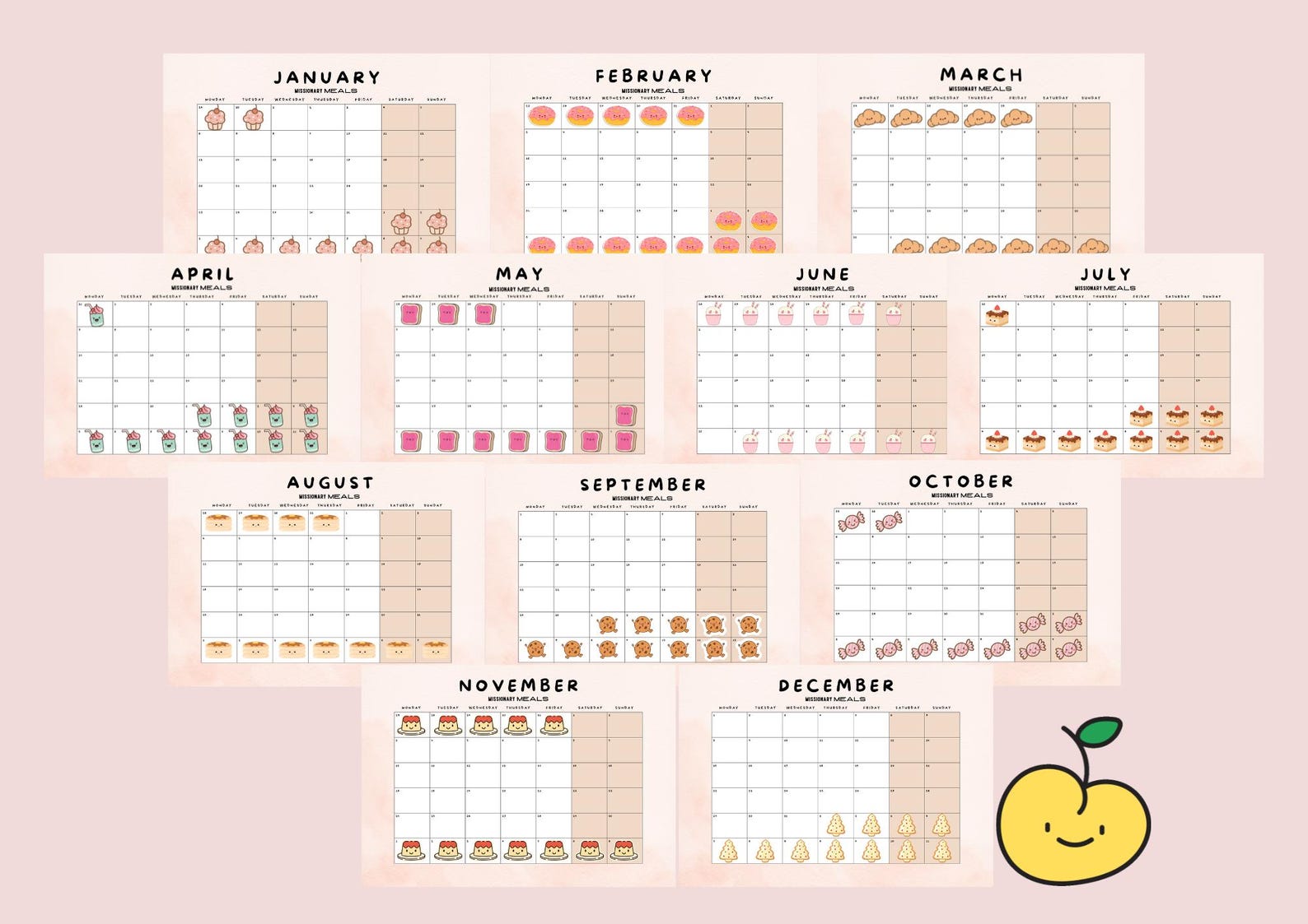 Cute Missionary Meals Calendar Sign up 2025 Monthly Calendars, Digital ...