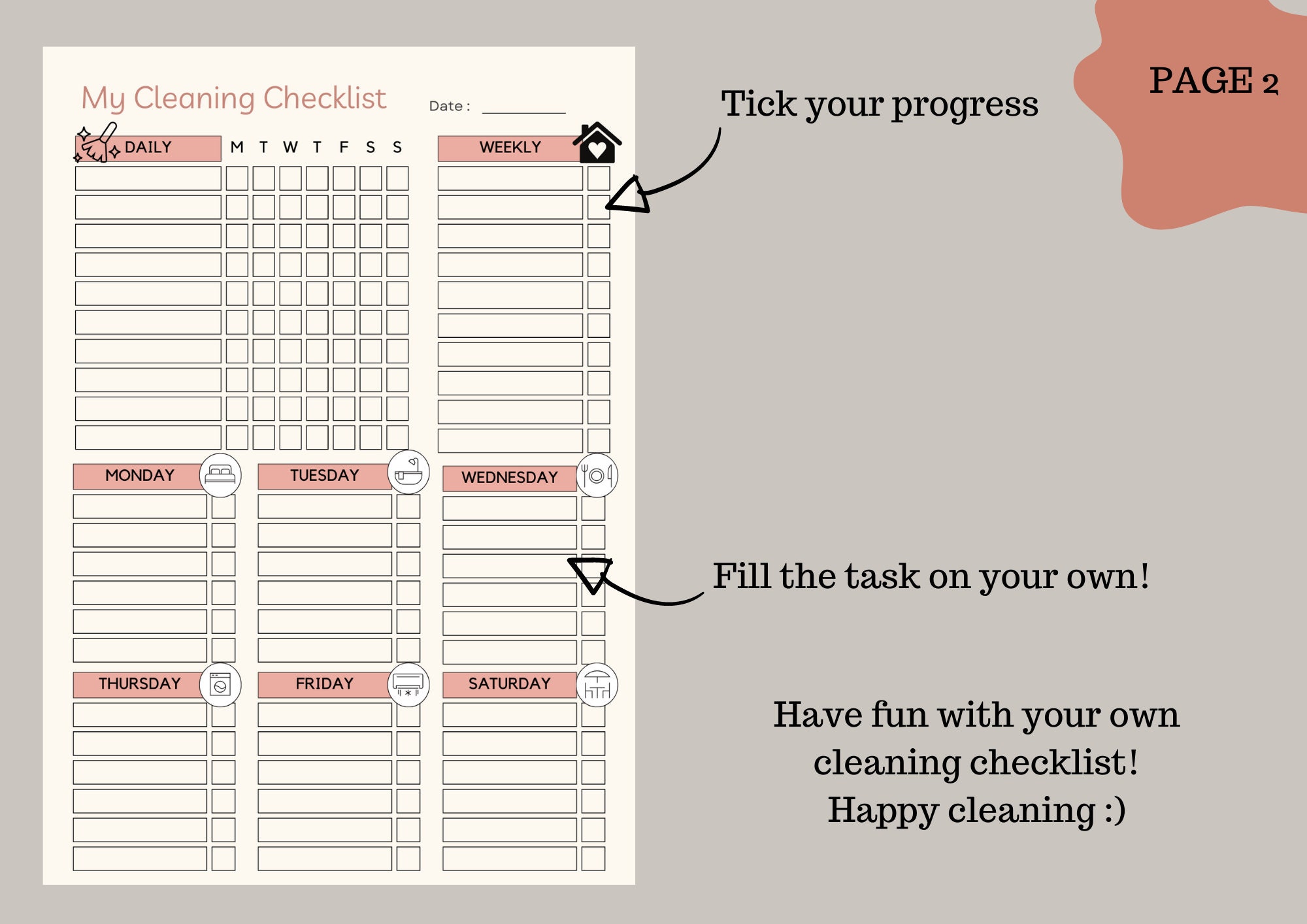 My Cleaning Checklist | Instant Download | PRINTABLE | EDITABLE ...
