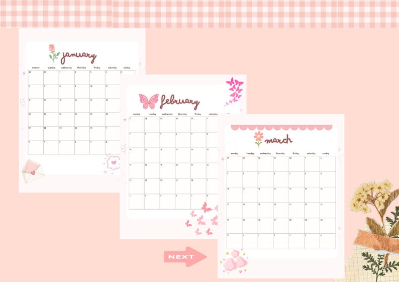 Pink Calendar 2025 Printable, Kids Calendar 2025, Printable Calendar ...