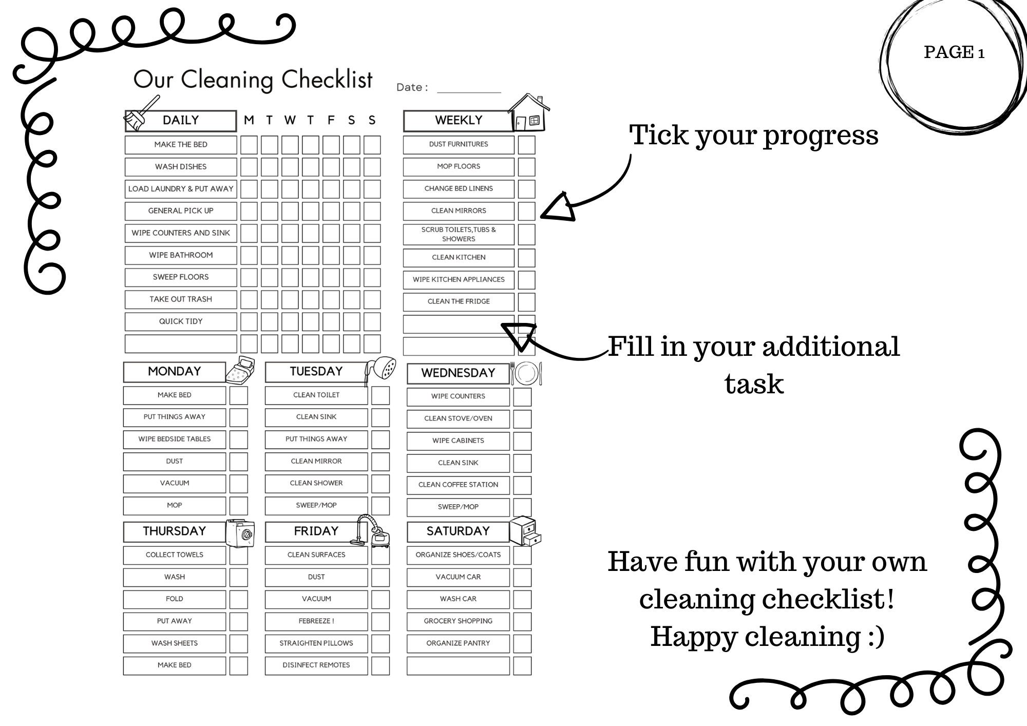 OUR Cleaning Checklist | Instant Download | PRINTABLE | EDITABLE ...