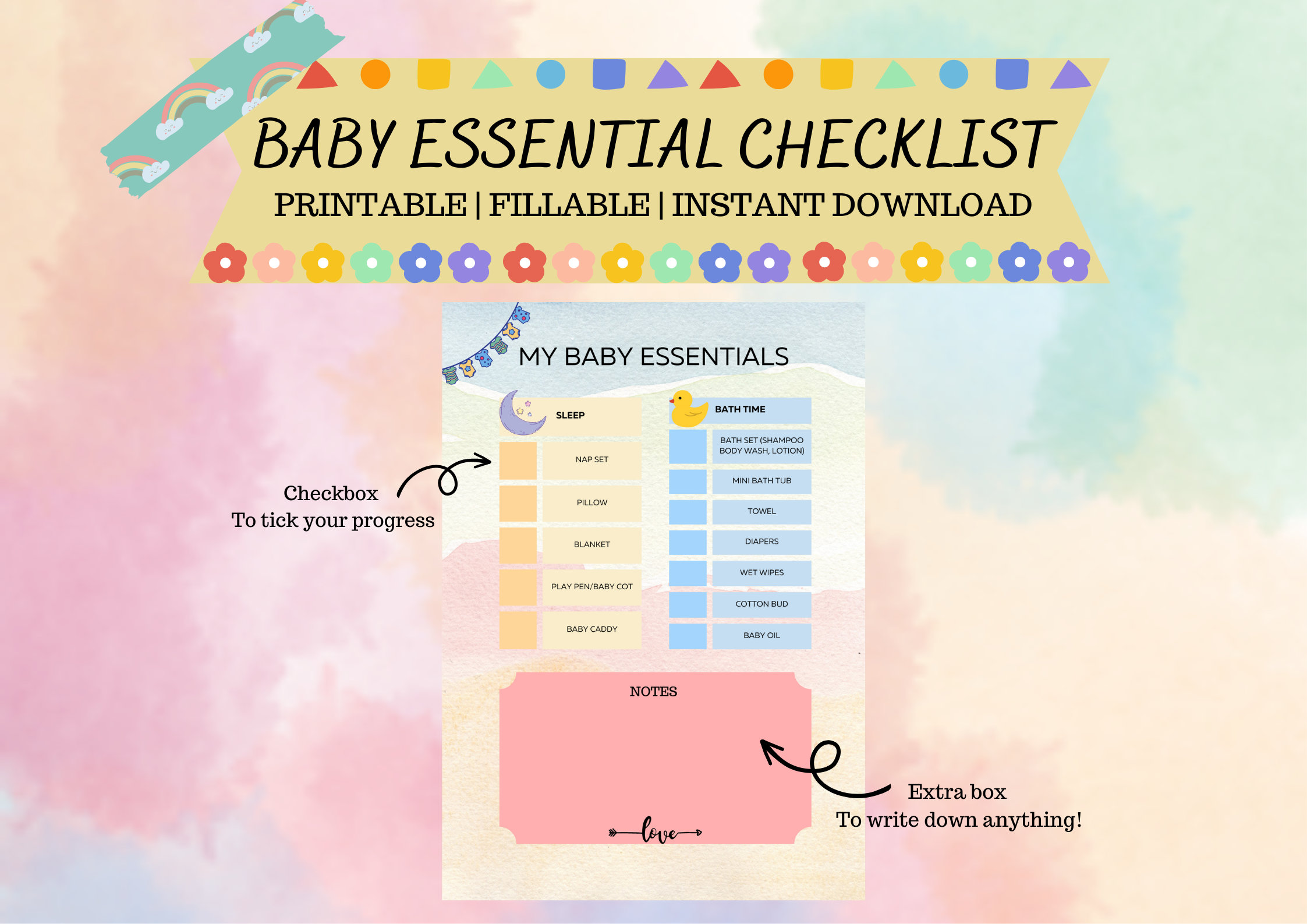 BABY ESSENTIAL CHECKLIST Printable Editable Fillable Personalized ...