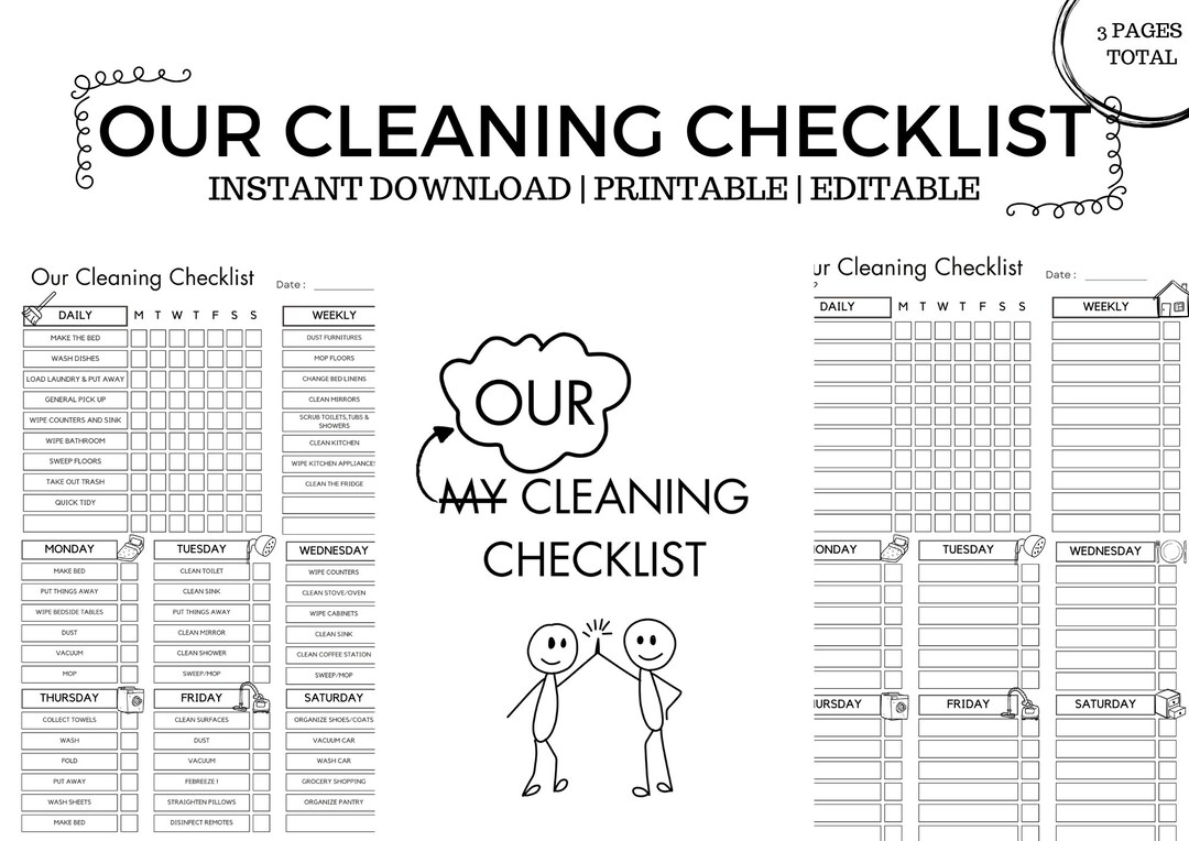 OUR Cleaning Checklist | Instant Download | PRINTABLE | EDITABLE ...