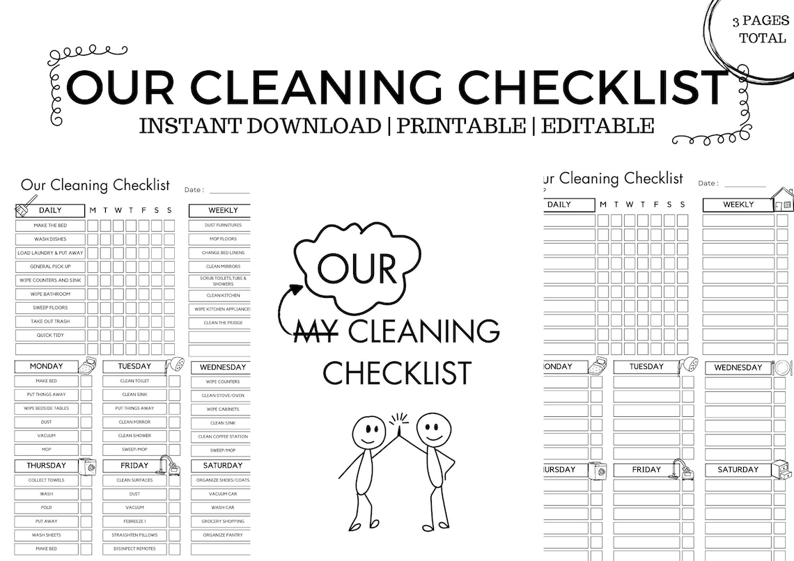 OUR Cleaning Checklist | Instant Download | PRINTABLE | EDITABLE ...