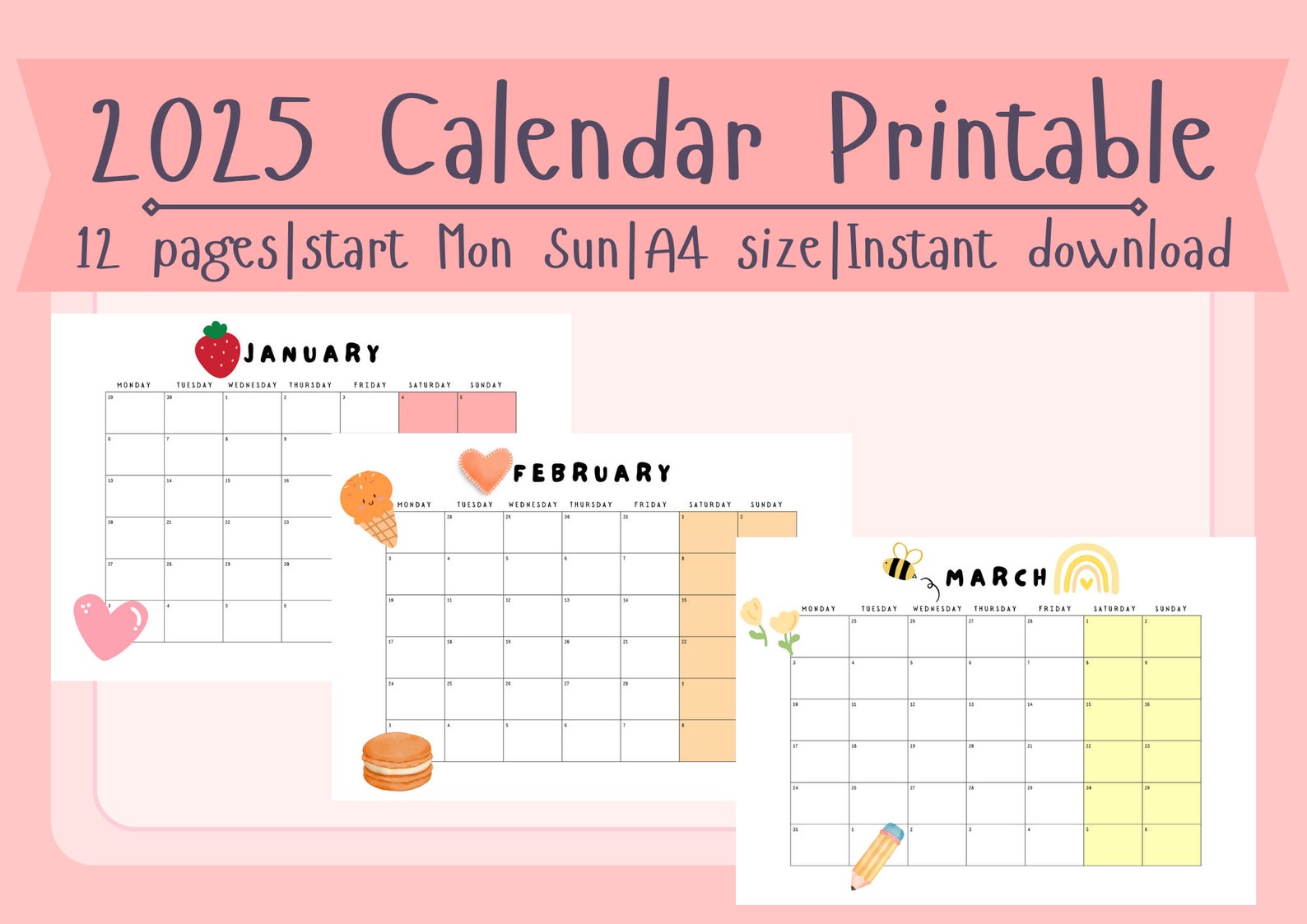 Calendar 2025 Printable, Kids Calendar 2025, Printable Calendar ...