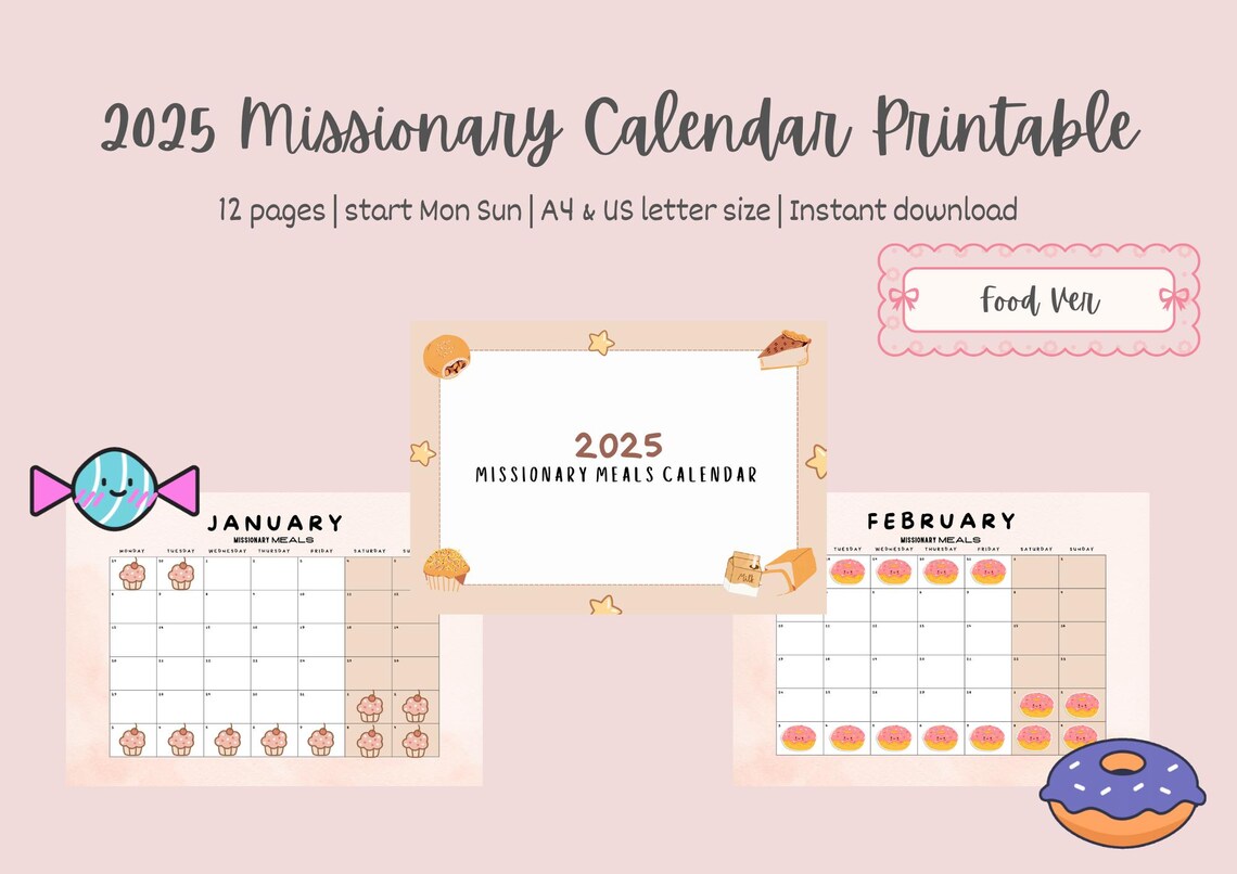 Cute Missionary Meals Calendar Sign up 2025 Monthly Calendars, Digital ...