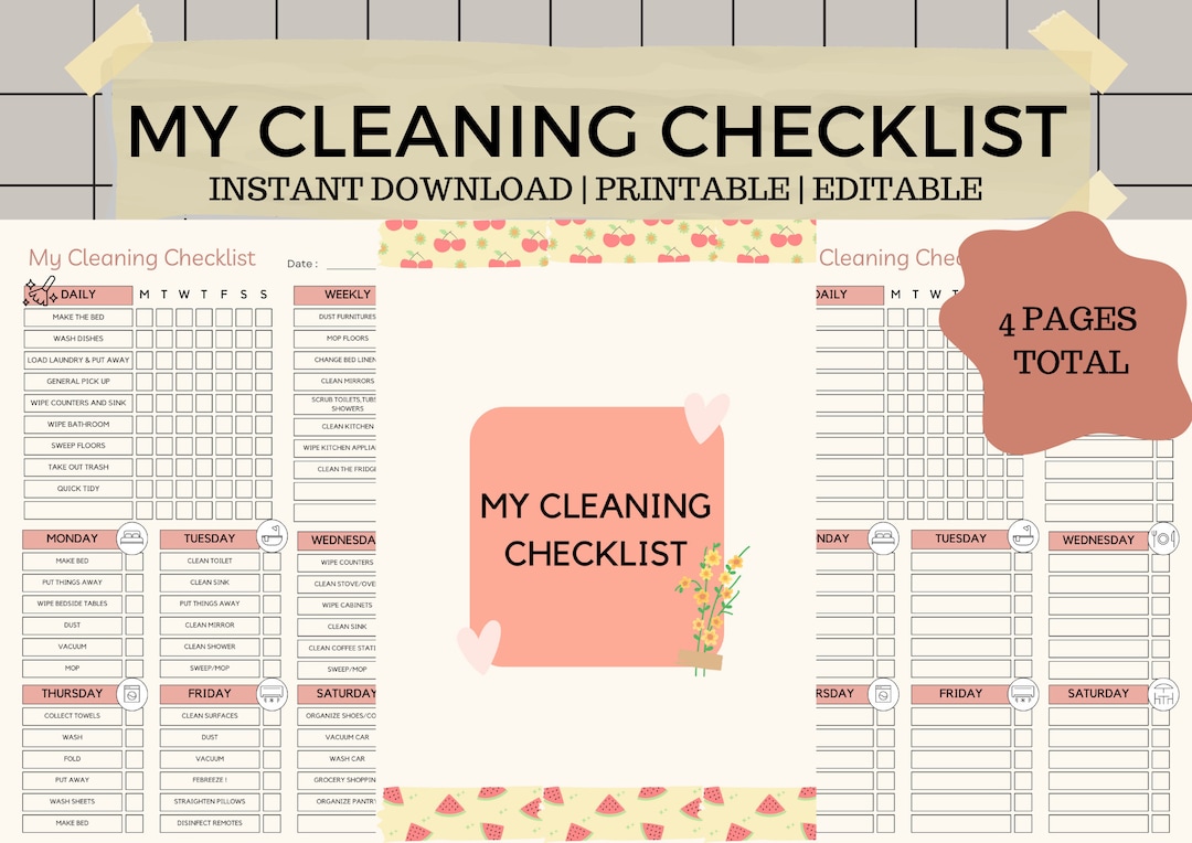 My Cleaning Checklist | Instant Download | PRINTABLE | EDITABLE ...