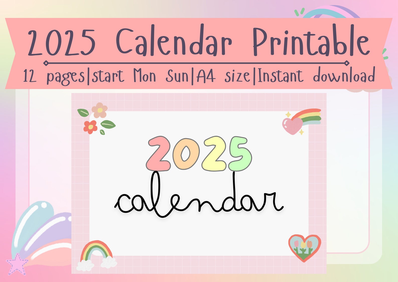 Calendar 2025 Printable, Kids Calendar 2025, Printable Calendar ...