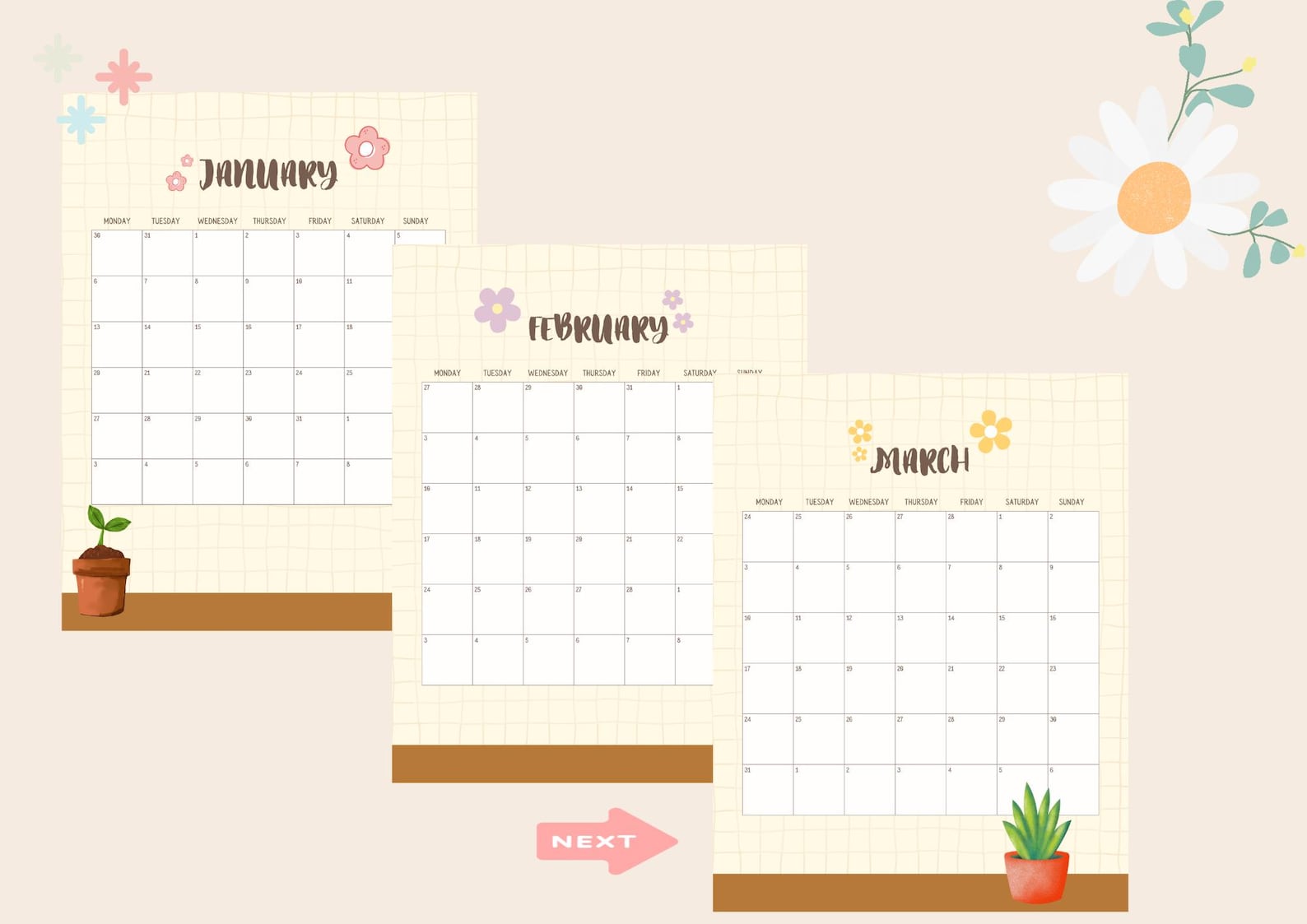 Flower Themed Calendar 2025 Printable, Kids Calendar 2025,printable ...