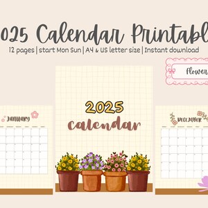 Flower Themed Calendar 2025 Printable, Kids Calendar 2025,printable ...