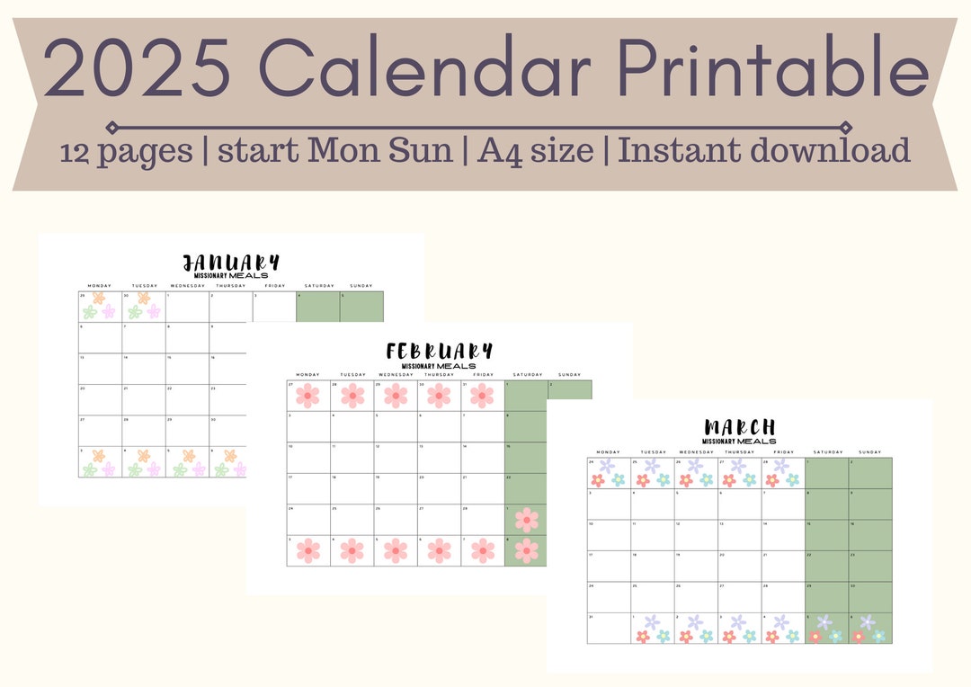 Missionary Meals Calendar Sign up 2025 Monthly Calendars, Digital ...