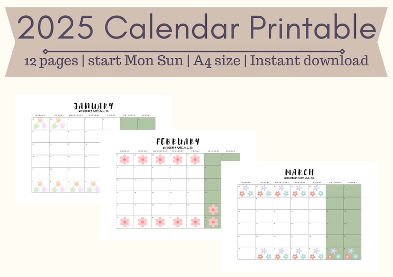 Missionary Meals Calendar Sign up 2025 Monthly Calendars, Digital ...
