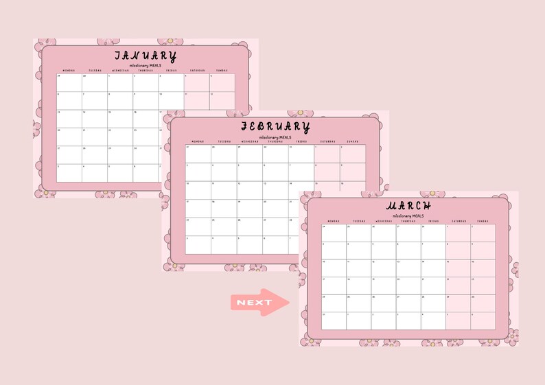 Cute Coquette Missionary Meals Calendar Sign up 2025 Monthly Calendars ...