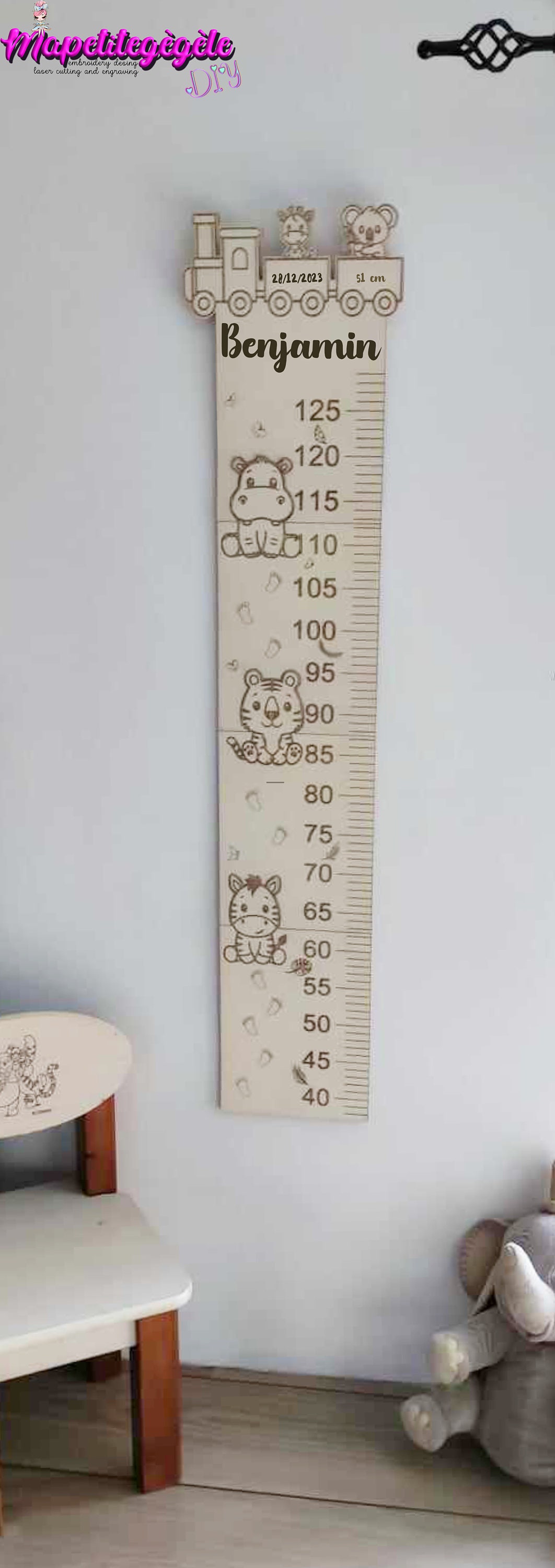 Height Chart for Children - Personalized Growth Curve - Wooden Growth ...