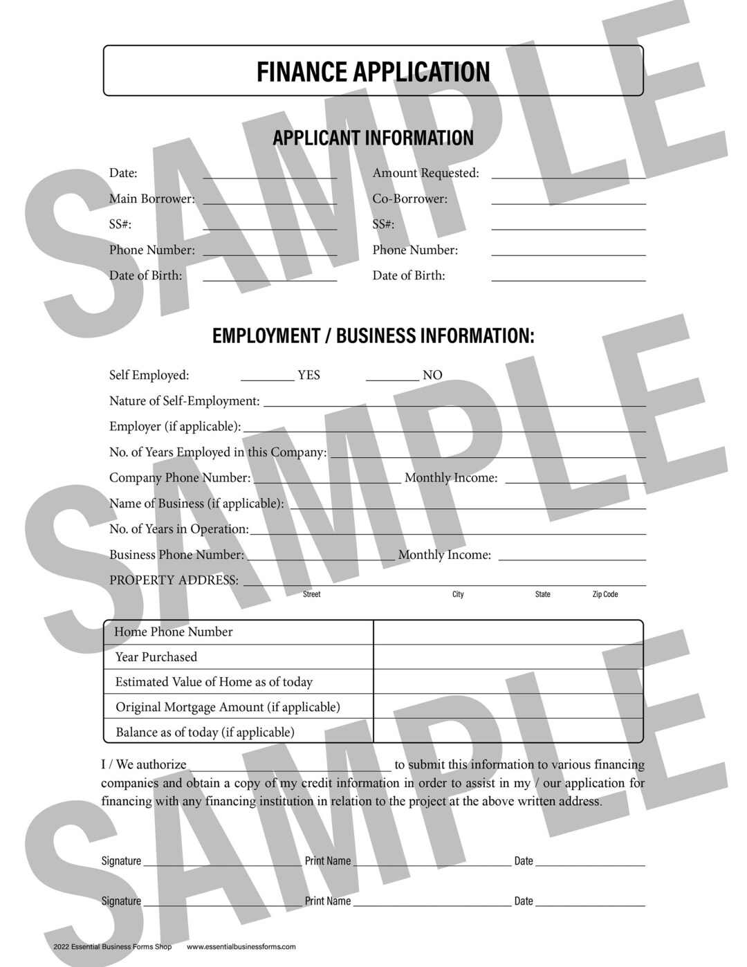 Finance Application Form - Etsy
