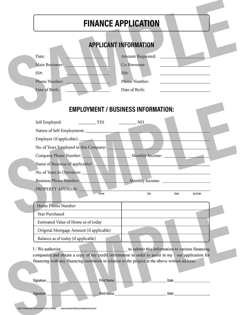 Finance Application Form - Etsy