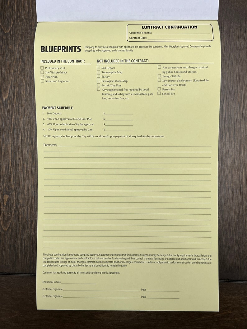 BLUEPRINTS Addendum - NCR Form (pack of 10) - Etsy
