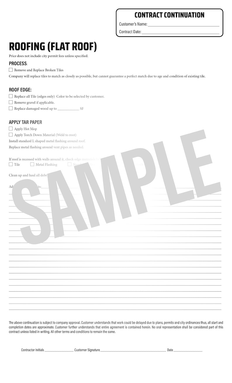 ROOFING Addendum (flat / Pitched Roof) - NCR Form (pack of 10) - Etsy