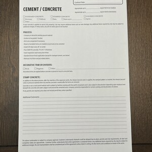 CEMENT/CONCRETE Addendum Contract Form - Carbonless NCR Paper for Home ...