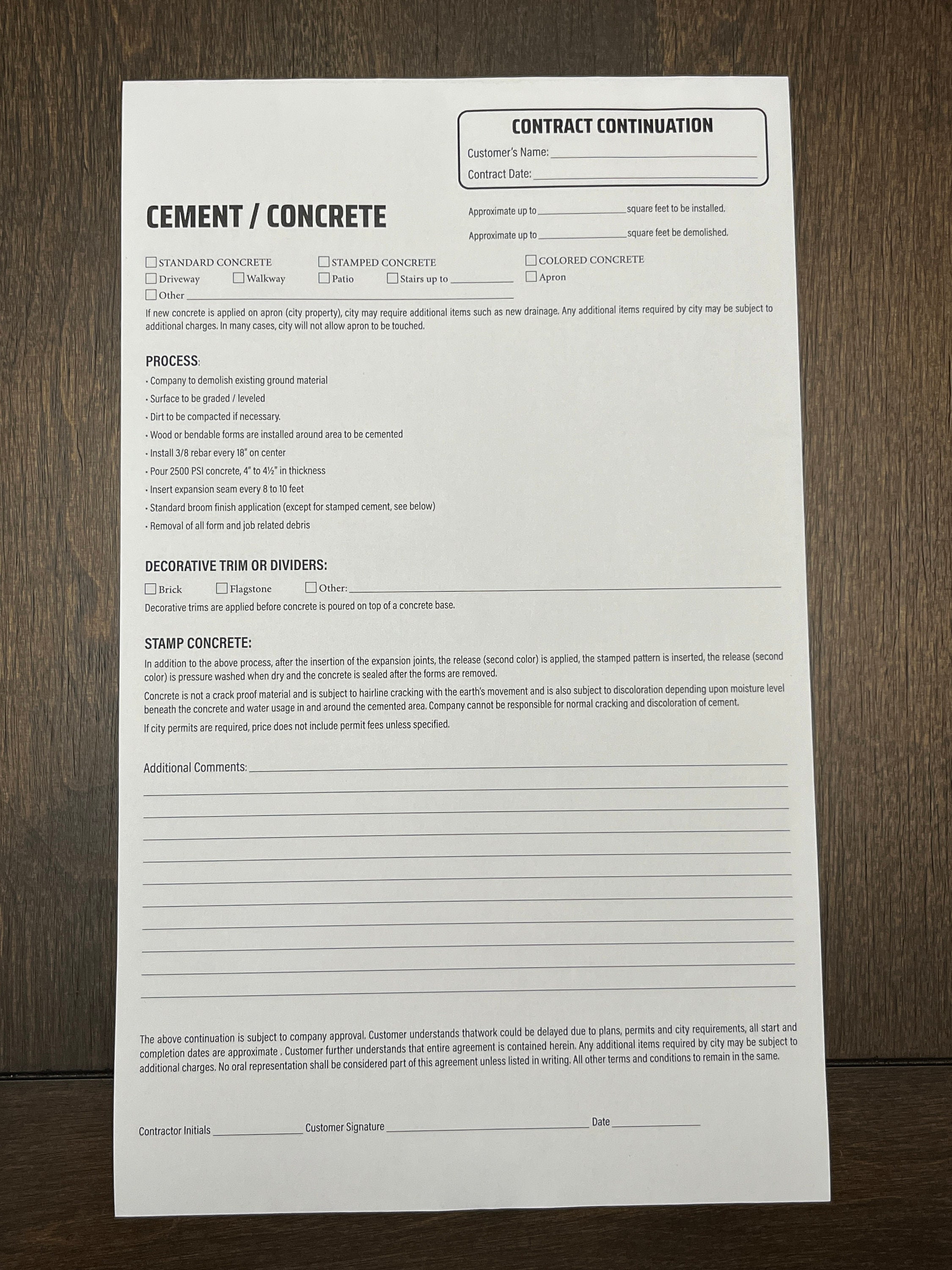 CEMENT/CONCRETE Addendum - NCR Form (pack of 10) - Etsy