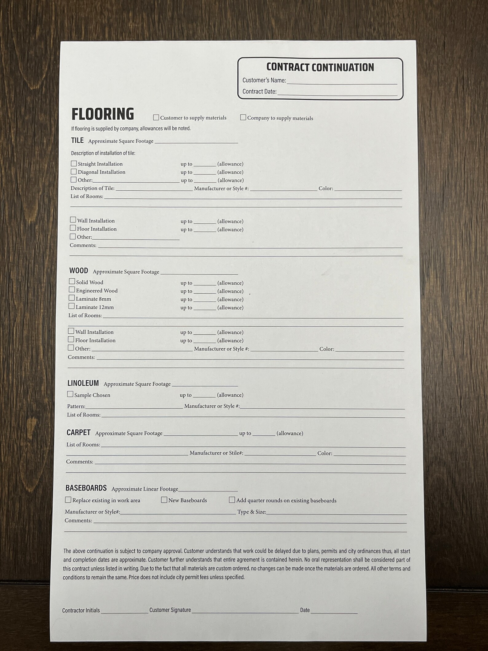 FLOORING Addendum - NCR Form (pack of 10) - Etsy
