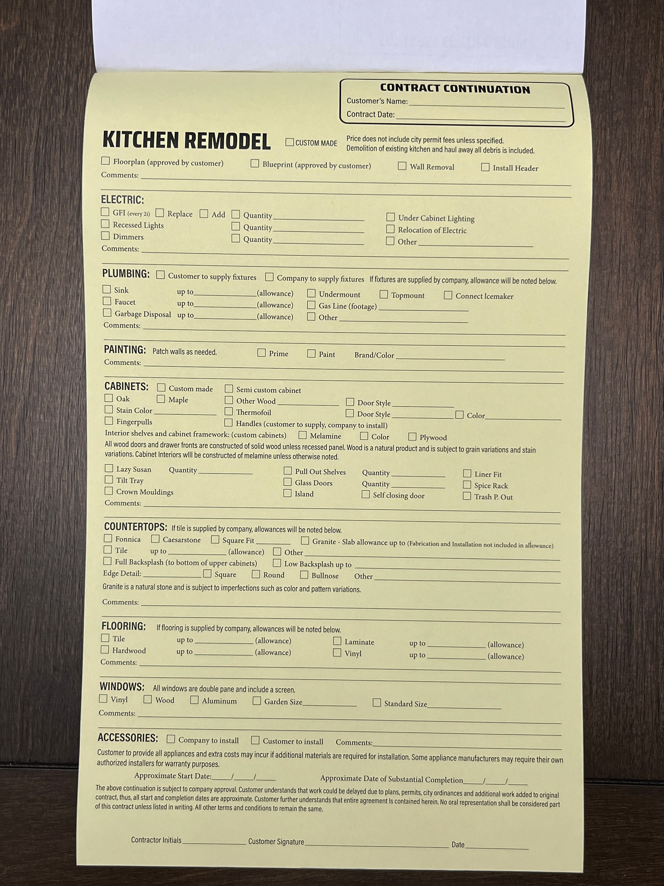 KITCHEN Addendum - NCR Form (pack of 10) - Etsy