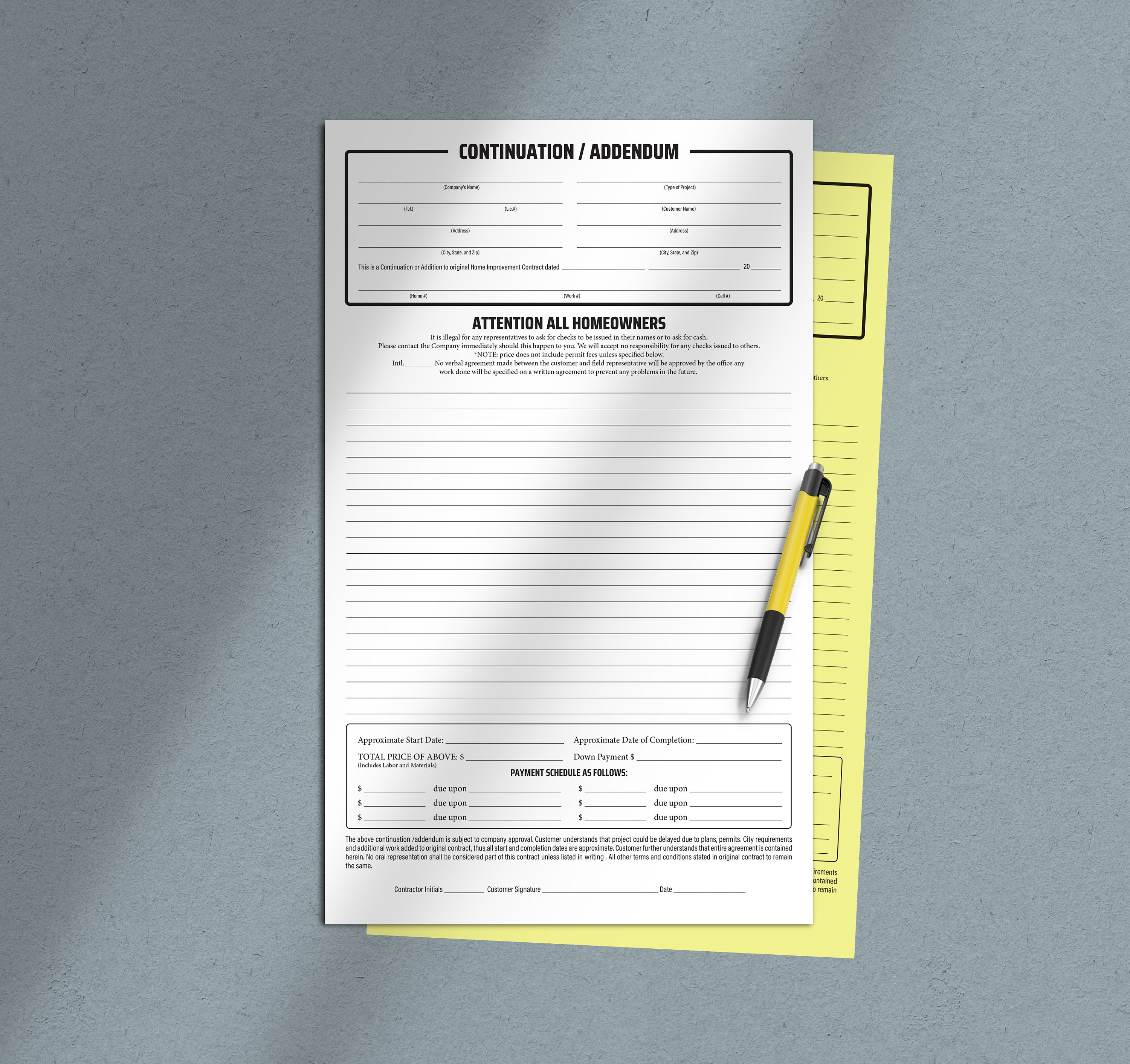 General Addendum - NCR Form (pack of 10) - Etsy