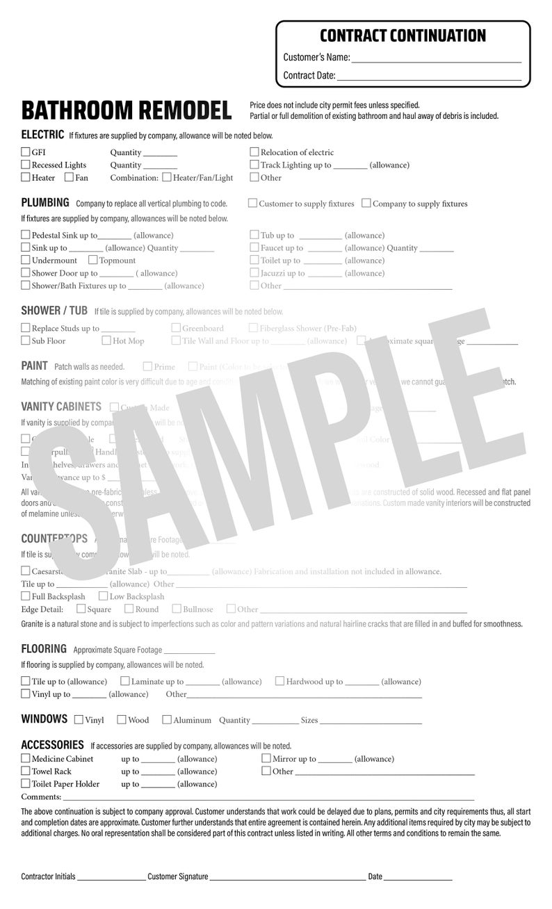 BATHROOM Addendum - NCR Form (pack of 10) - Etsy