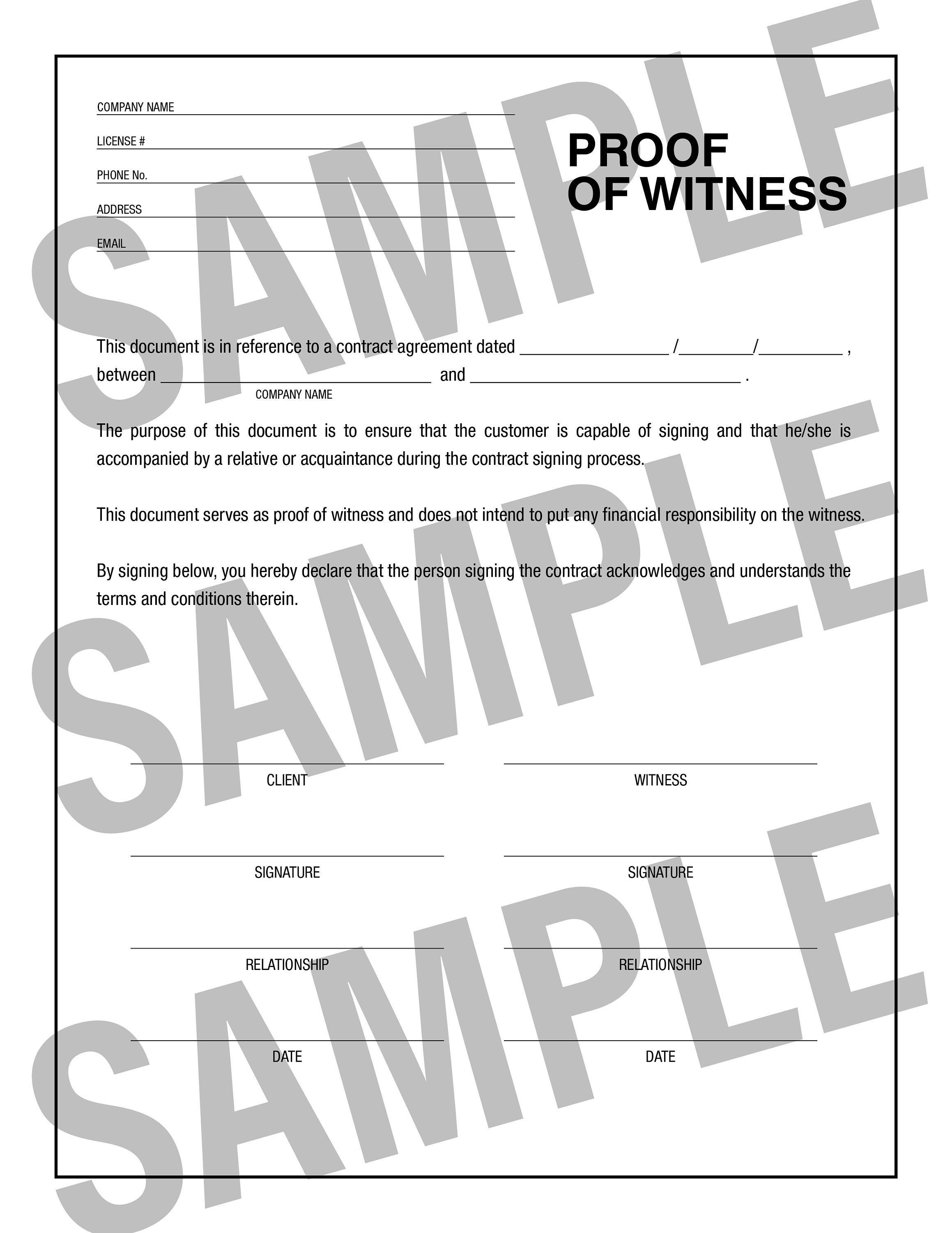Fillable PDF Proof of Witness Form - Remodeling Contractors | Printable ...