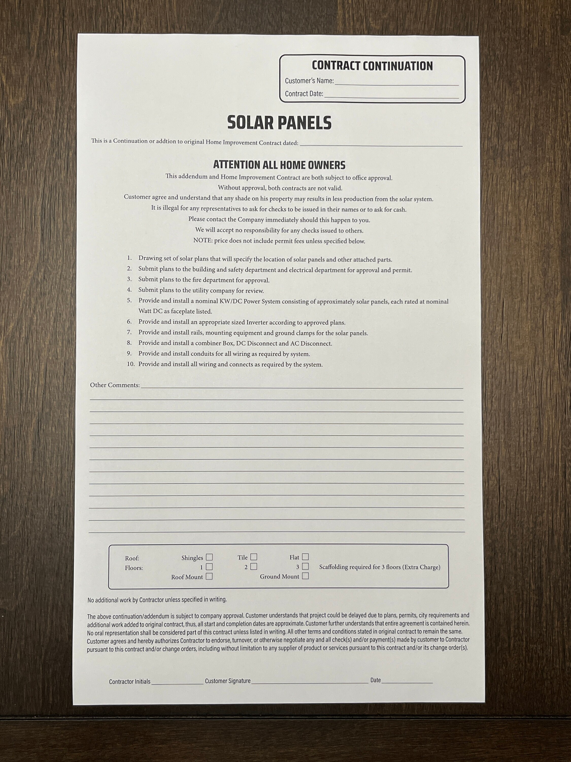SOLAR PANELS Addendum - NCR Form (pack of 10) - Etsy