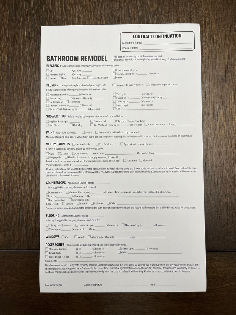 BATHROOM Addendum - NCR Form (pack of 10) - Etsy