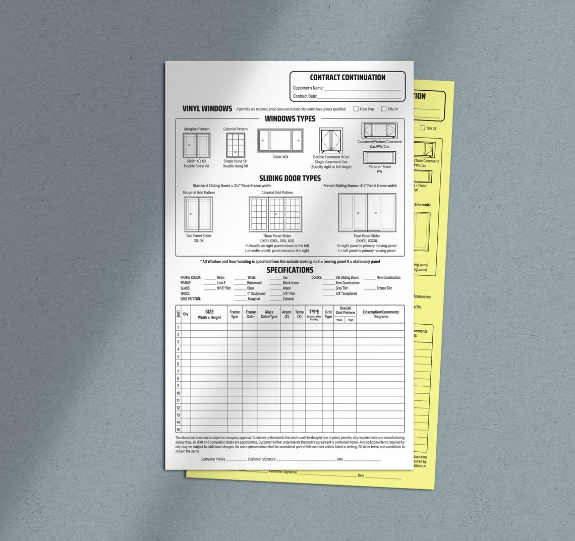 WINDOW Addendum - NCR Form (pack of 10) - Etsy