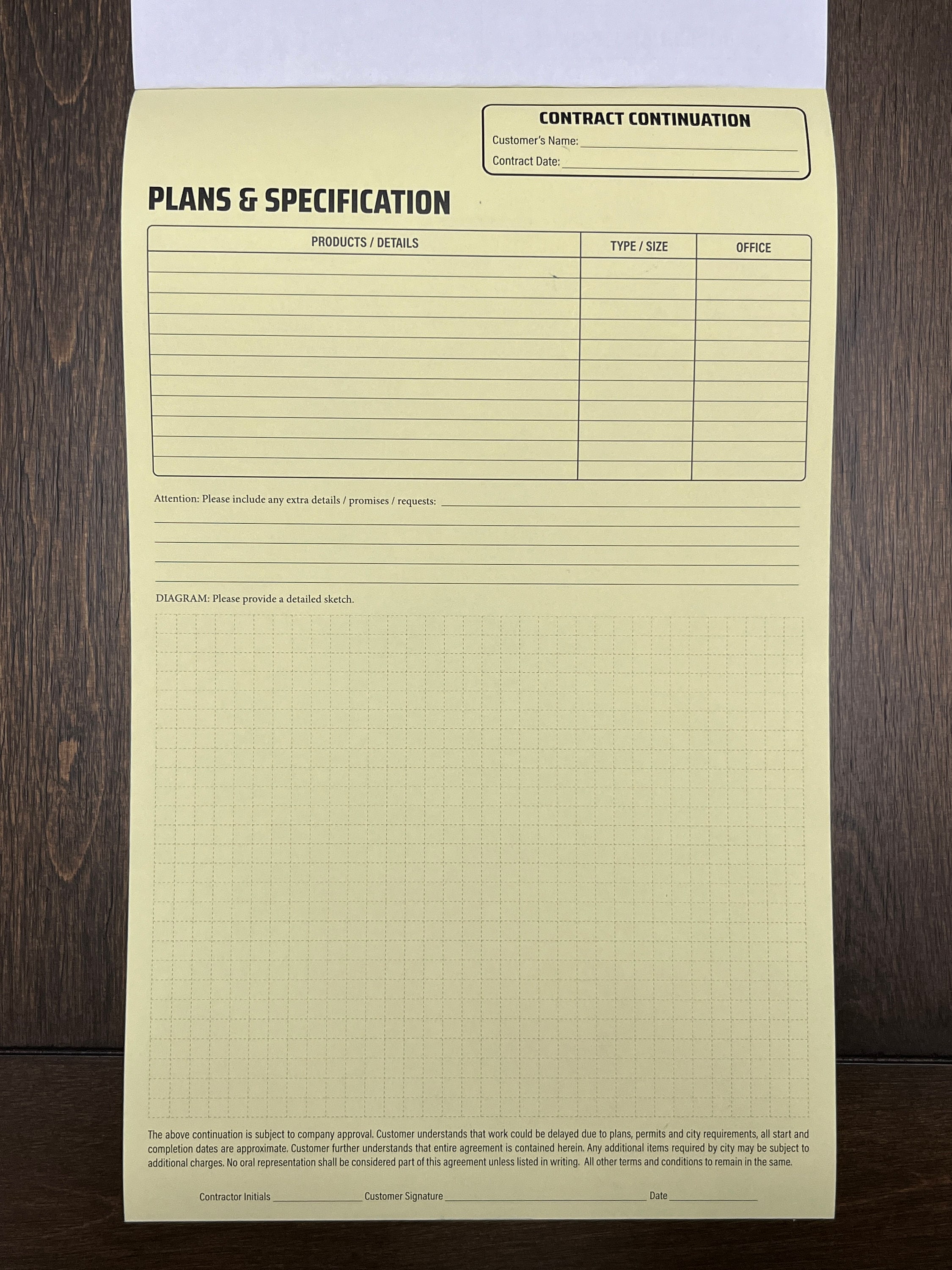 PLANS & SPECIFICATION Contract Form - Carbonless NCR Paper for Home ...