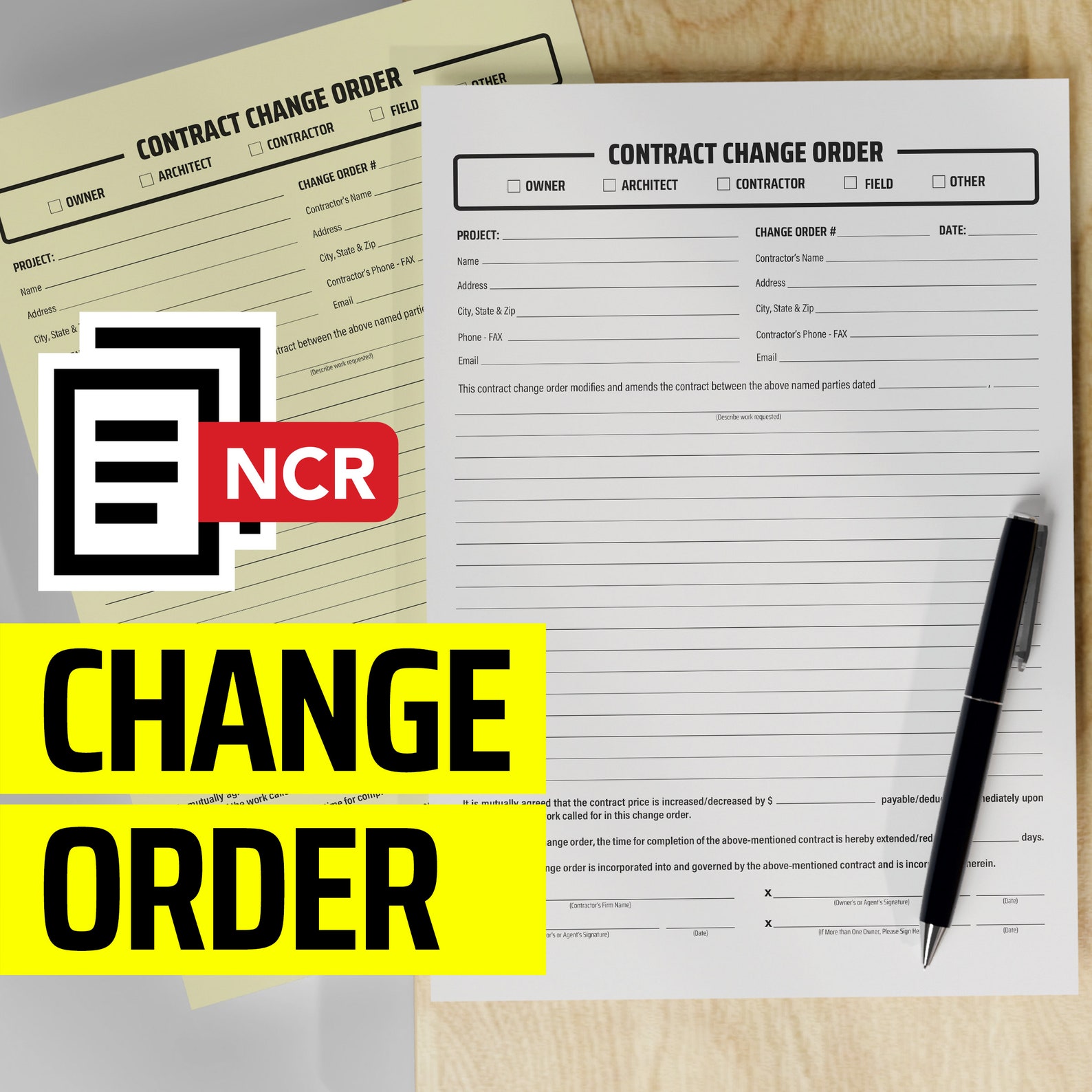 CHANGE ORDER Contract Form - Carbonless NCR Paper for Home Remodeling ...