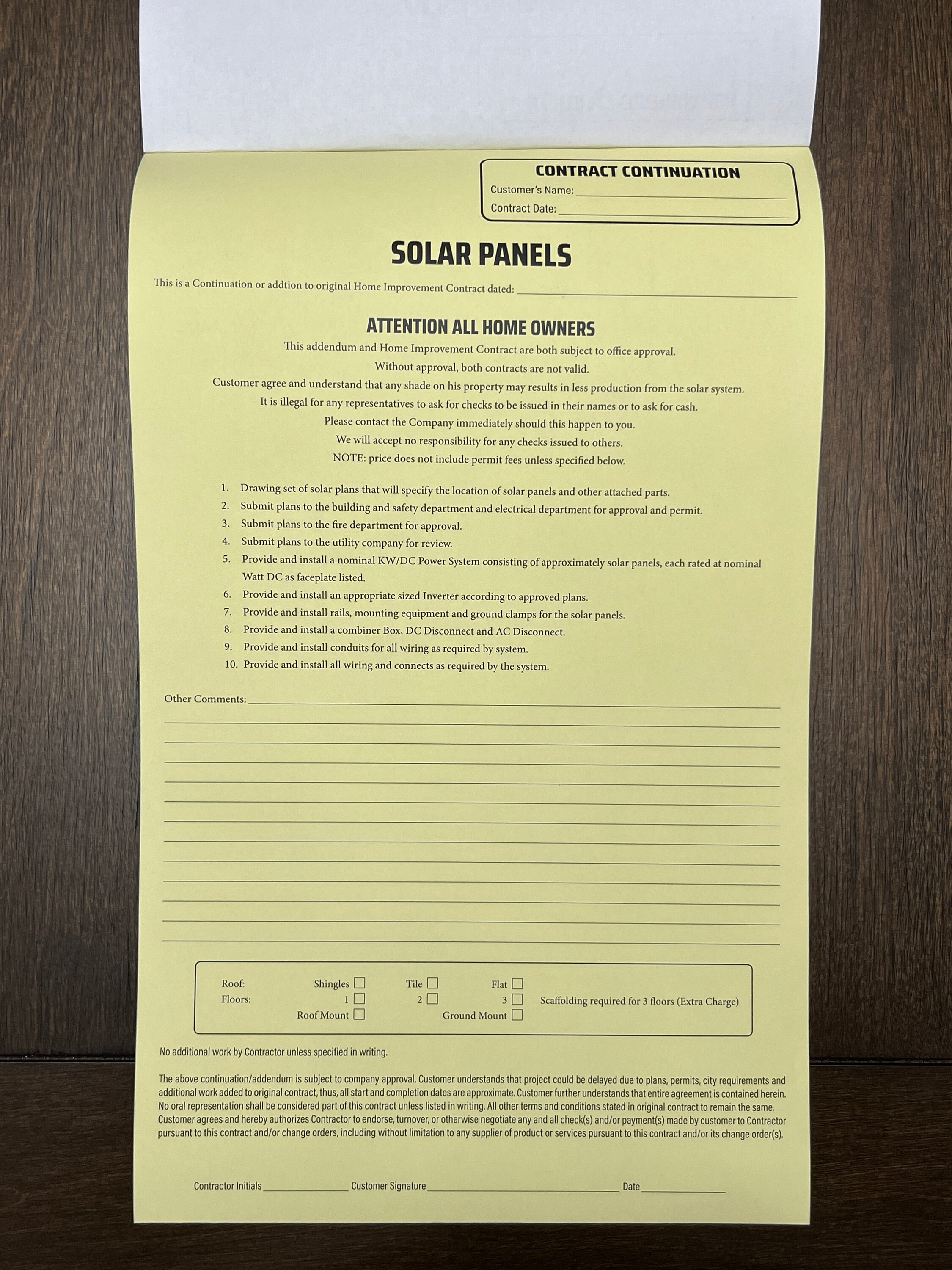SOLAR PANELS Addendum - NCR Form (pack of 10) - Etsy