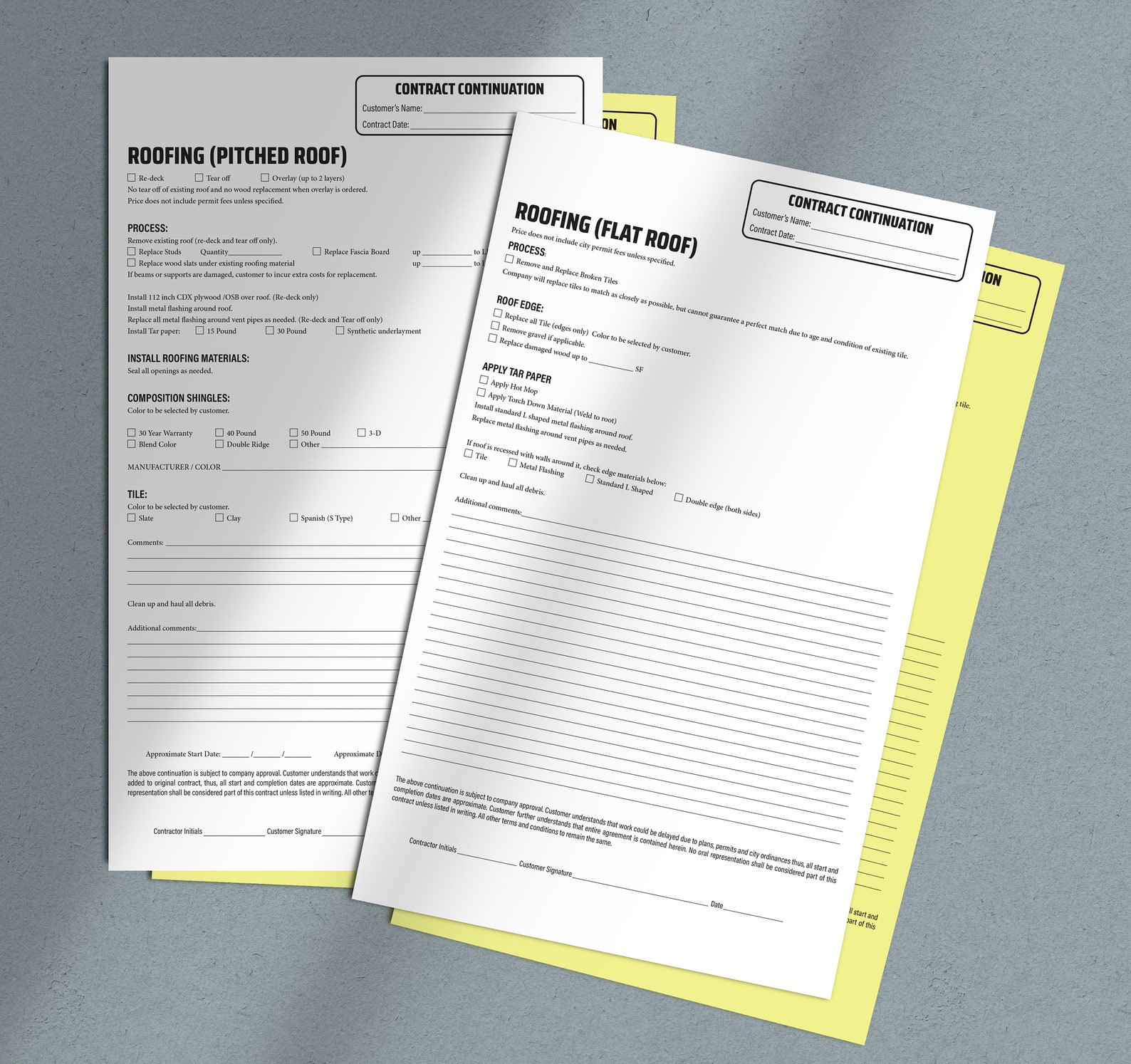 ROOFING Addendum (flat / Pitched Roof) - NCR Form (pack of 10) - Etsy