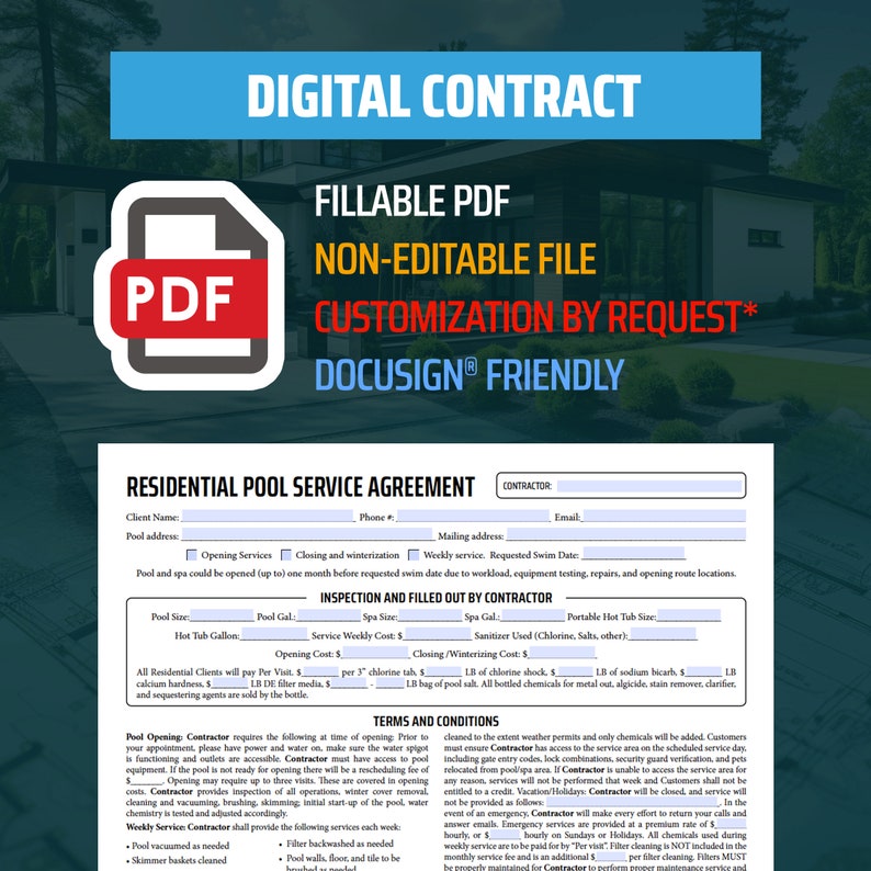 PDF Pool Service Agreement - Residential & Commercial - Etsy