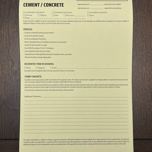 CEMENT/CONCRETE Addendum Contract Form - Carbonless NCR Paper for Home ...