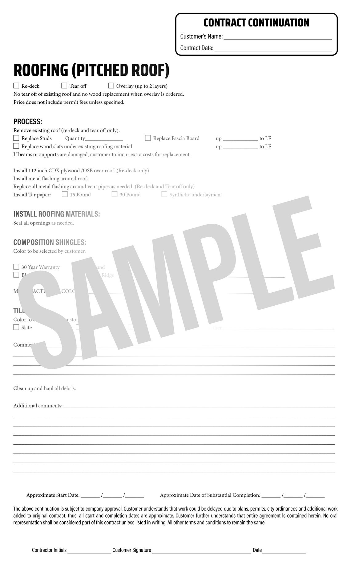 ROOFING Addendum (flat / Pitched Roof) - NCR Form (pack of 10) - Etsy