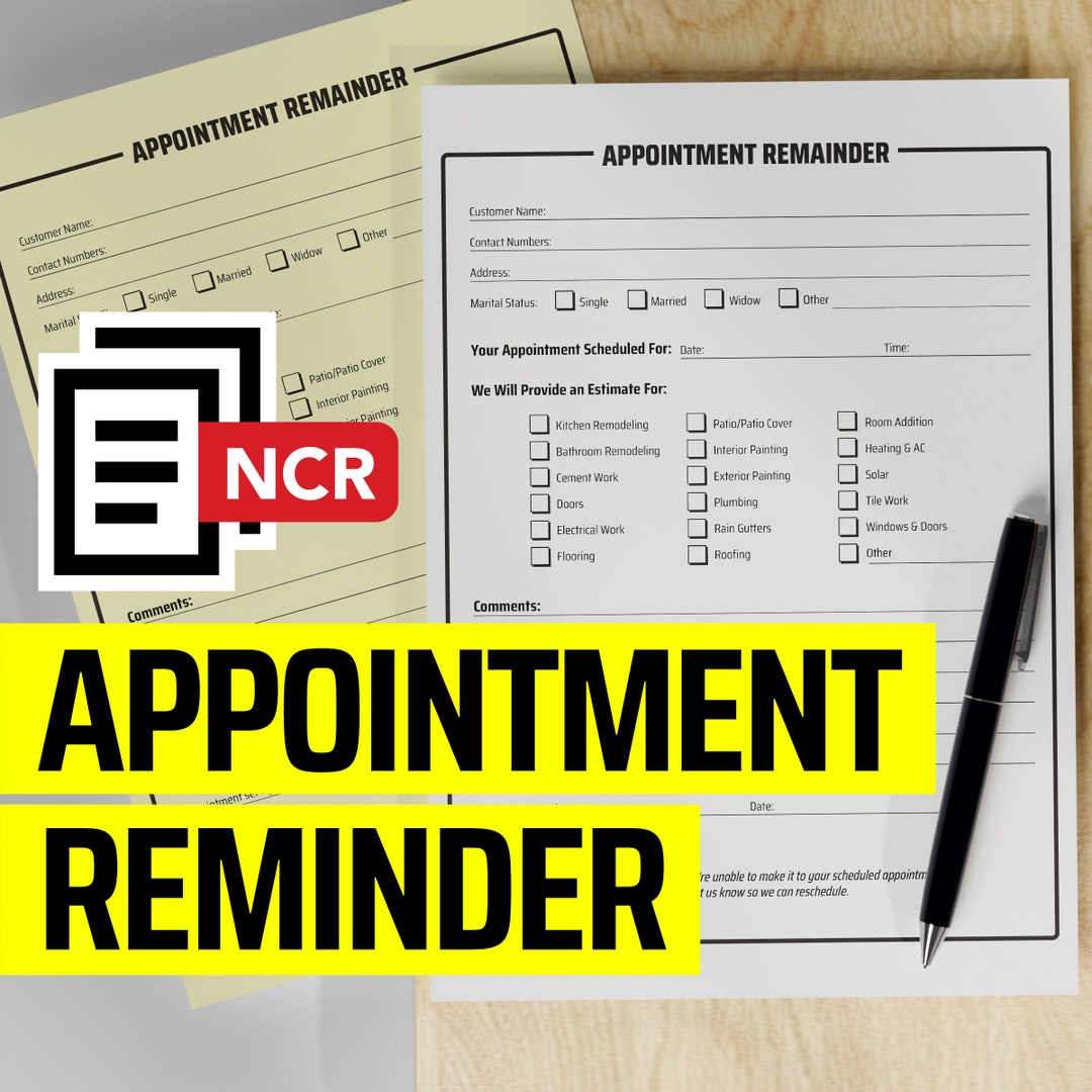 APPOINTMENT REMINDER Form - Carbonless NCR Paper for Home Remodeling ...