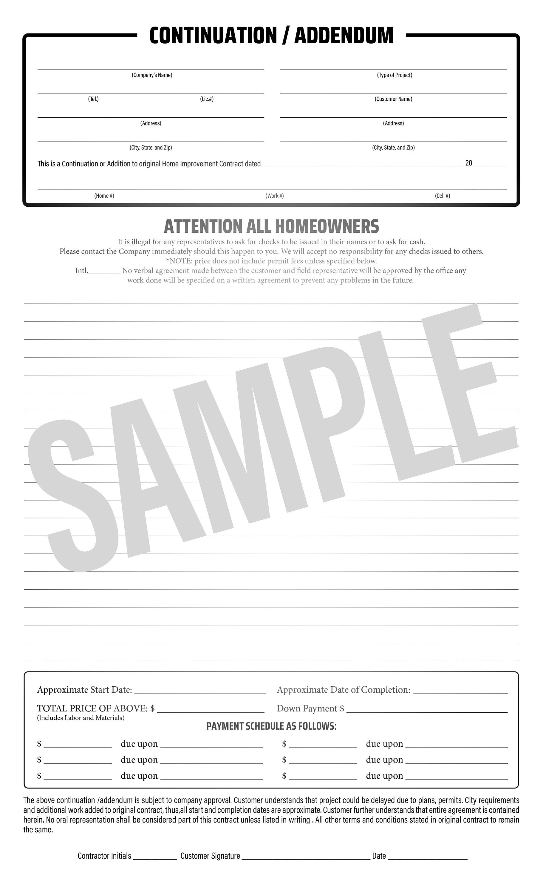 General Addendum - NCR Form (pack of 10) - Etsy