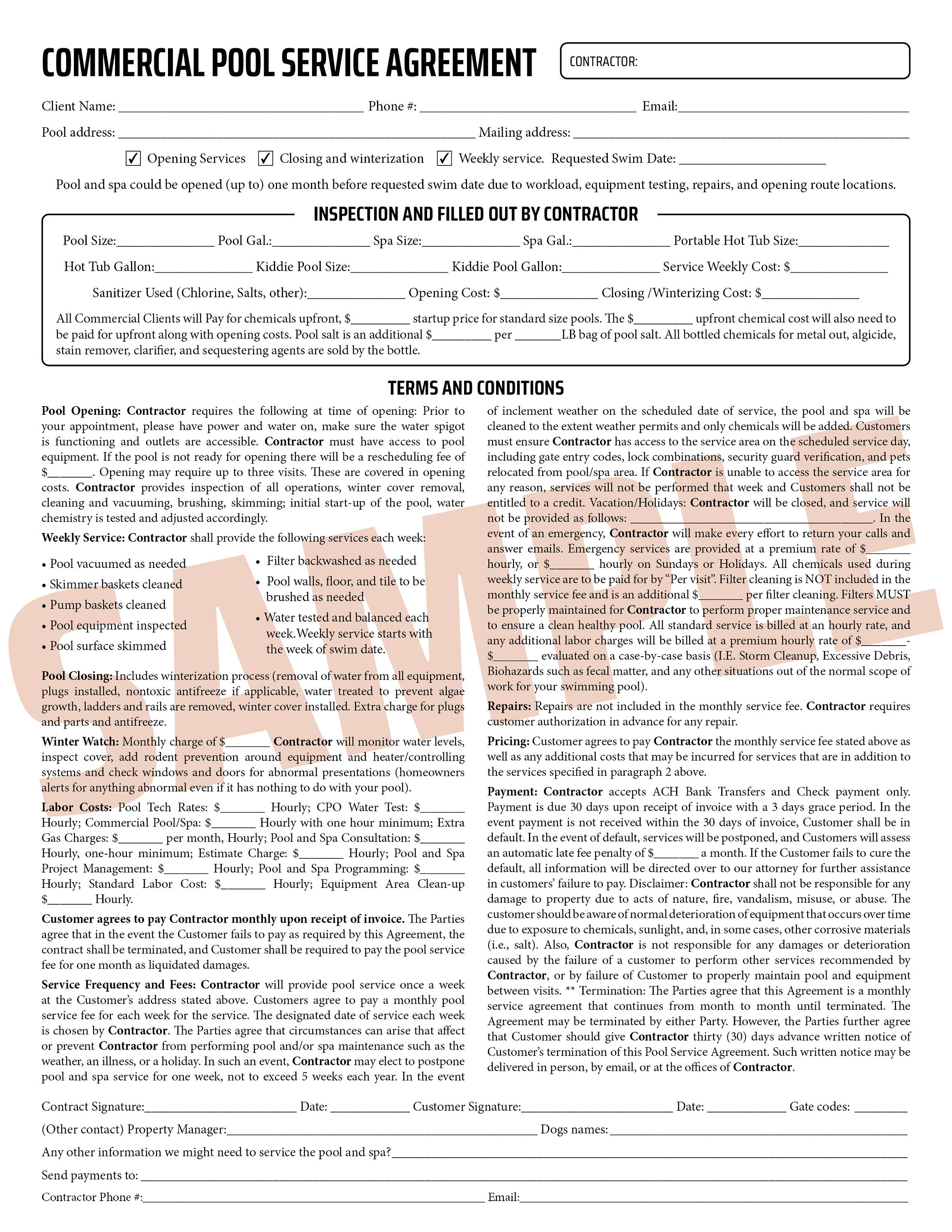 PDF Pool Service Agreement - Residential & Commercial - Etsy