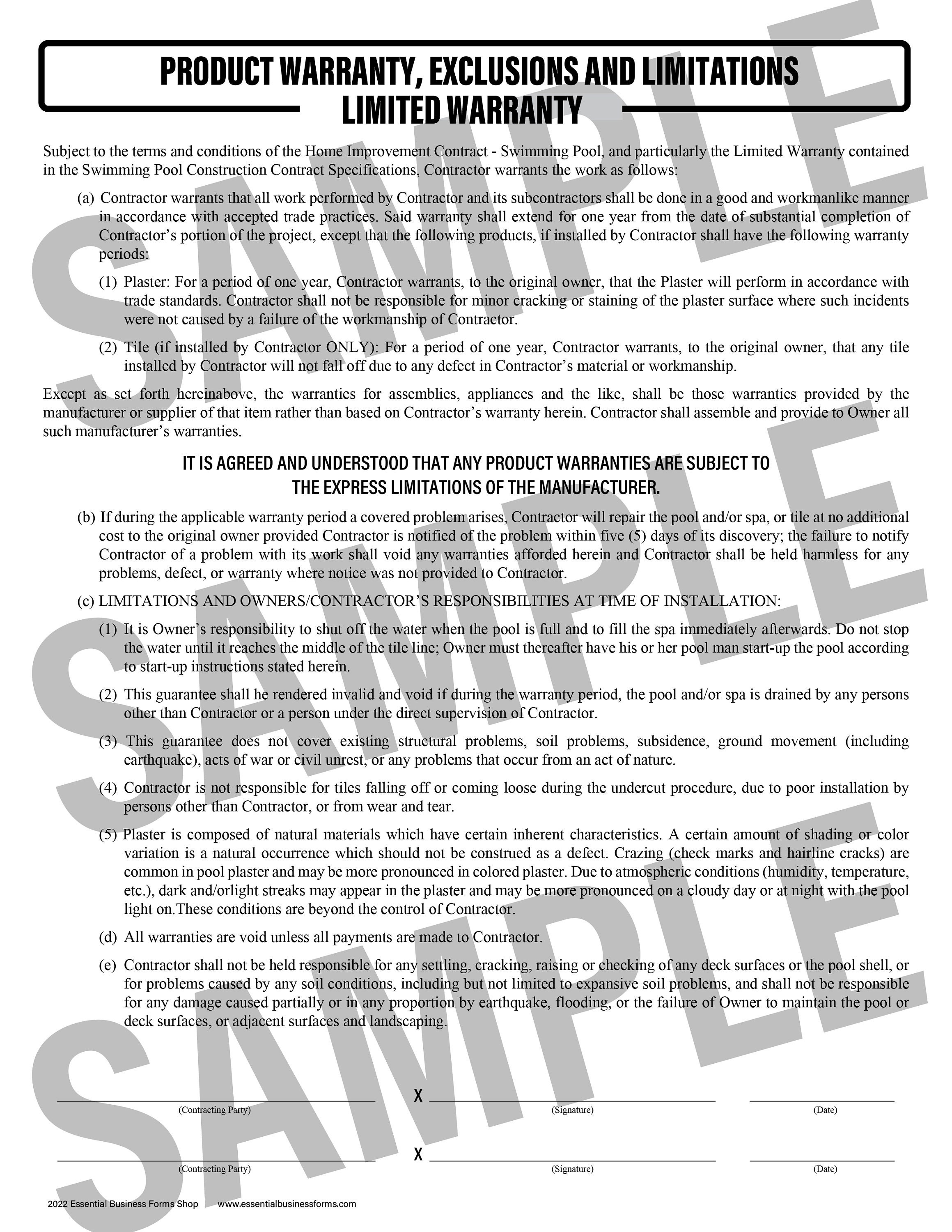 Fillable PDF Swimming Pool Construction Contract Specifications for ...