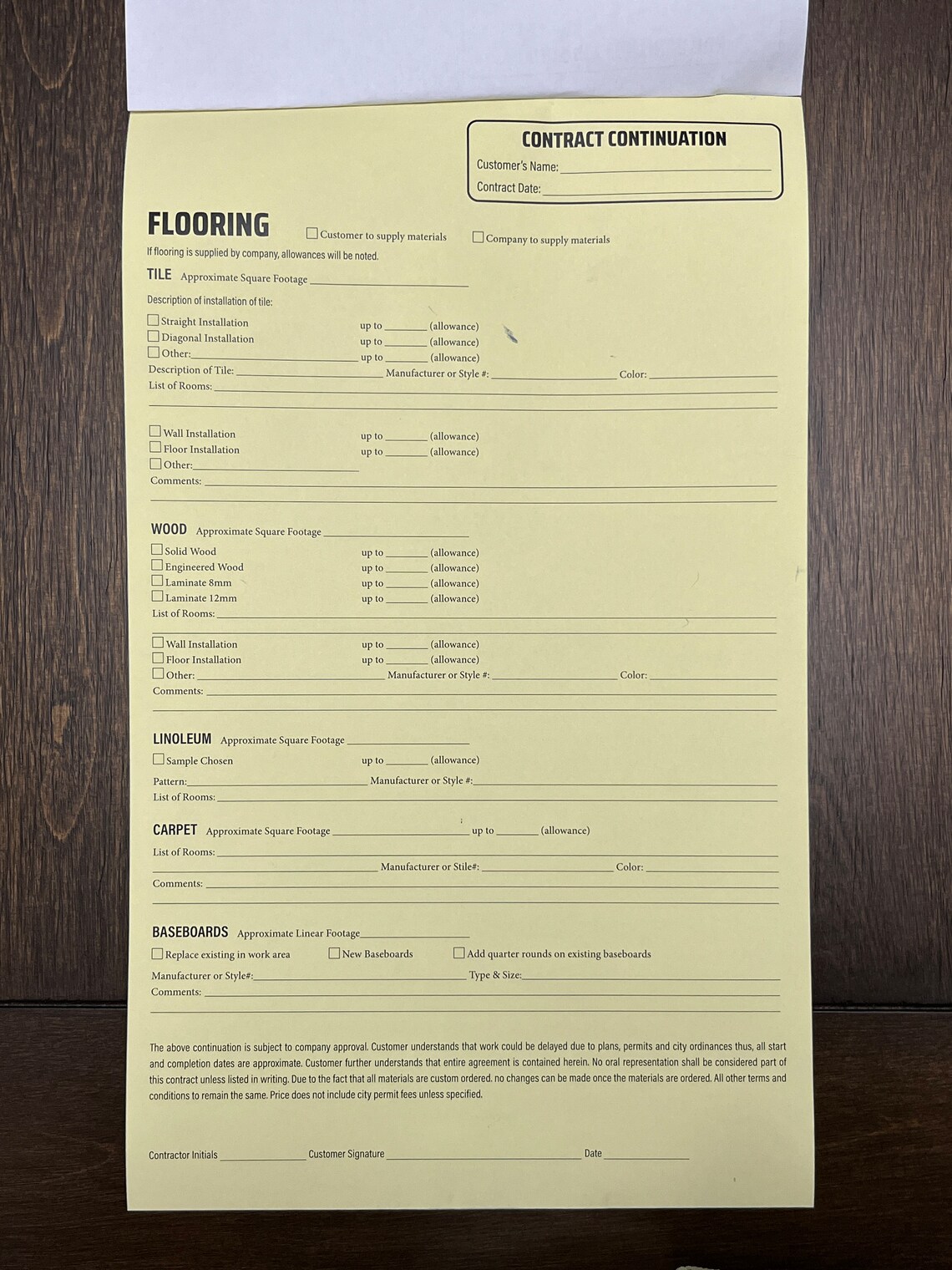 FLOORING Addendum - NCR Form (pack of 10) - Etsy