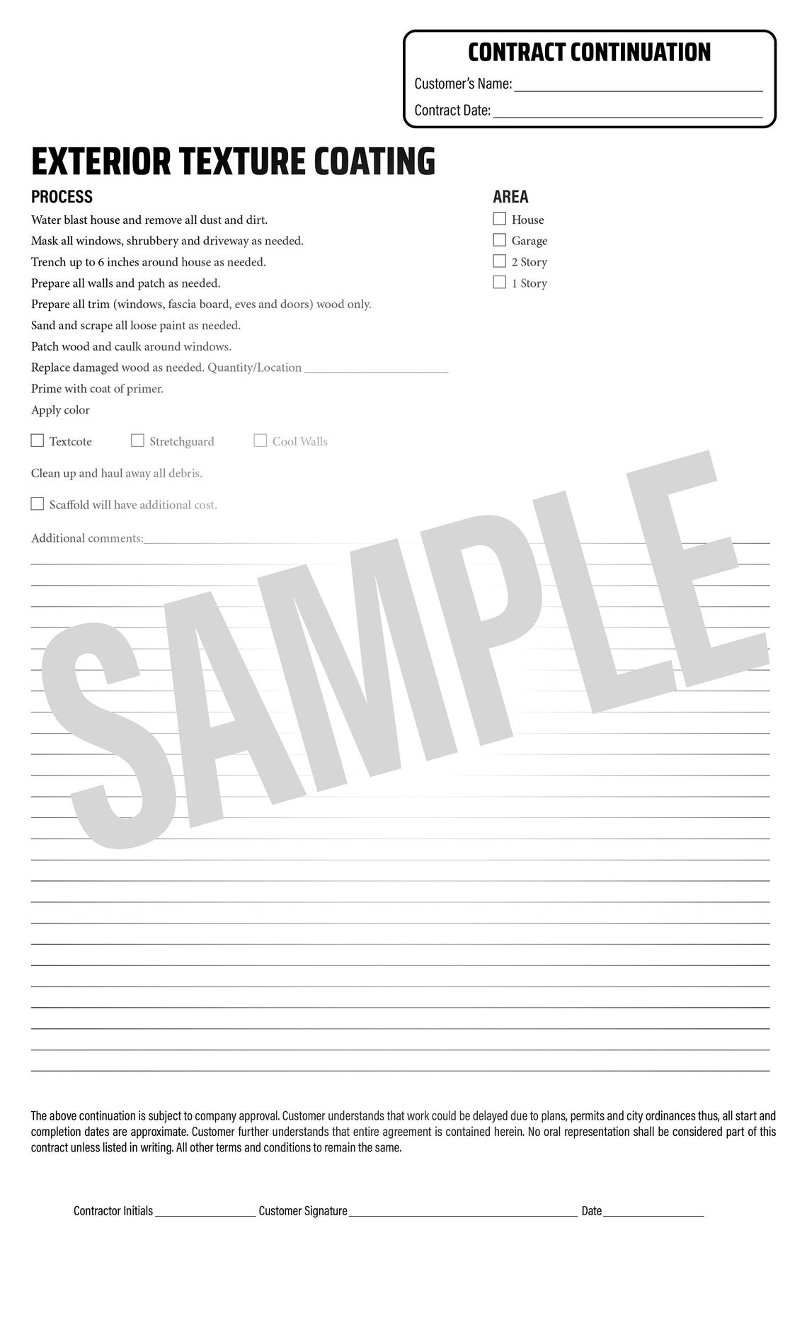 Exterior Texture Coating Addendum Contract Form - Carbonless NCR Paper ...