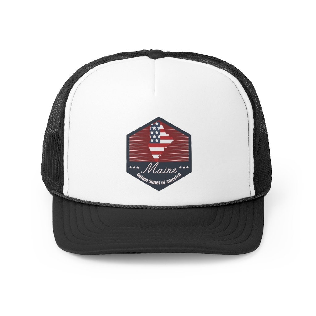 Maine, USA Trucker Hat // Maine American Flag Border Hat - Etsy