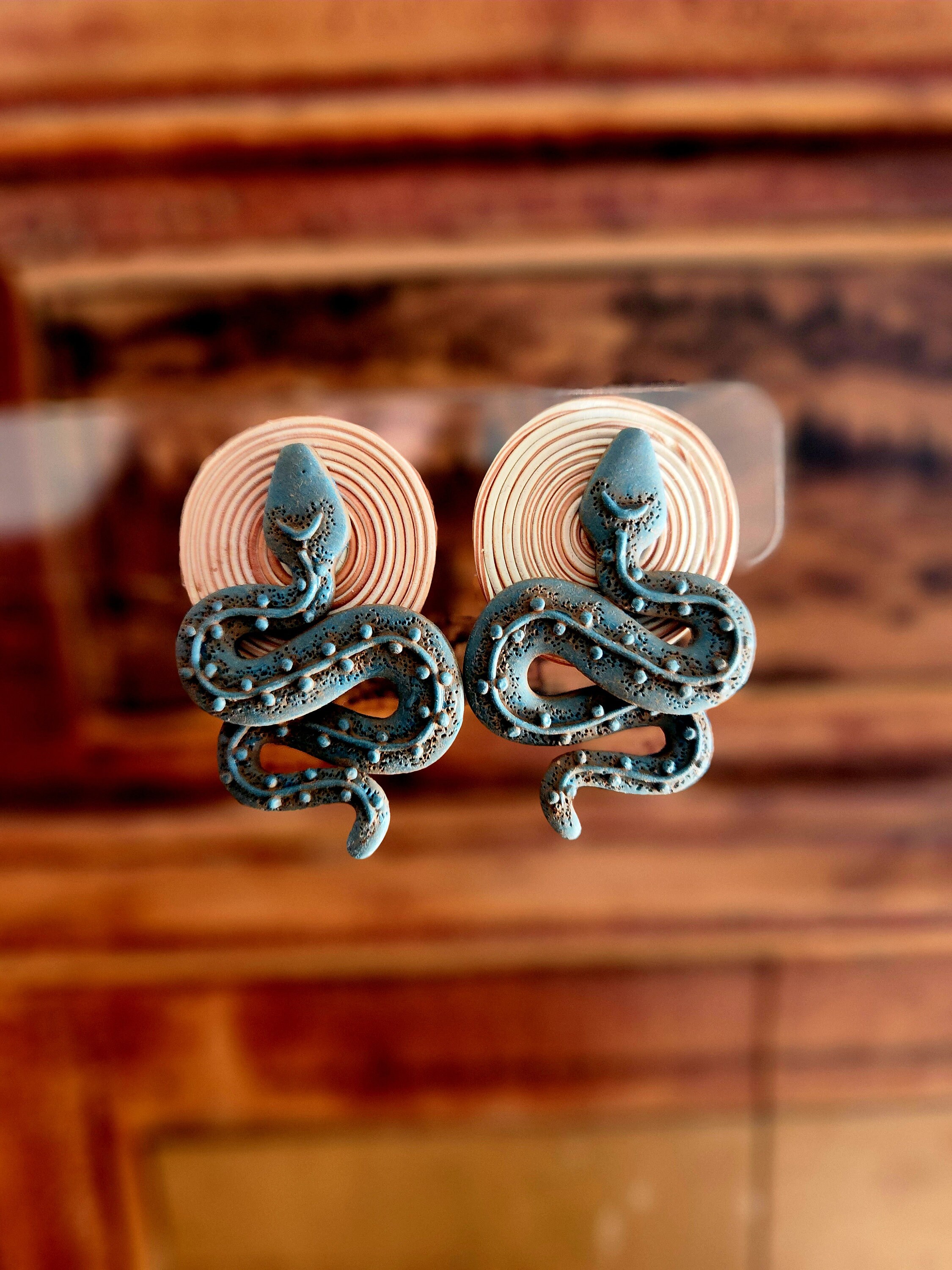 Serpent Rising. Snake and Sun Polymer Clay Earrings. - Etsy