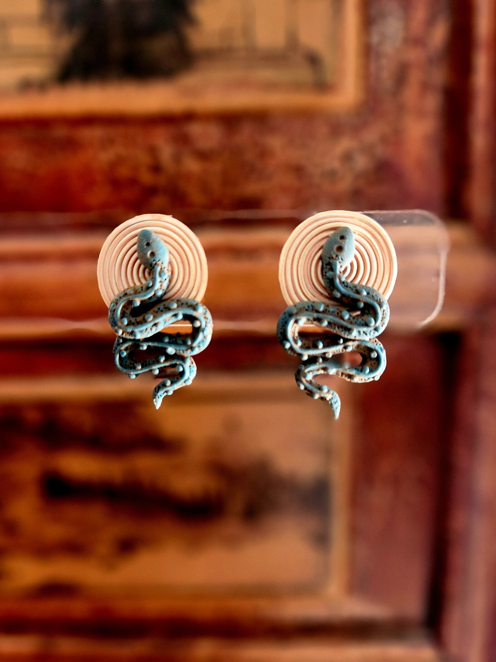 Serpent Rising. Snake and Sun Polymer Clay Earrings. - Etsy