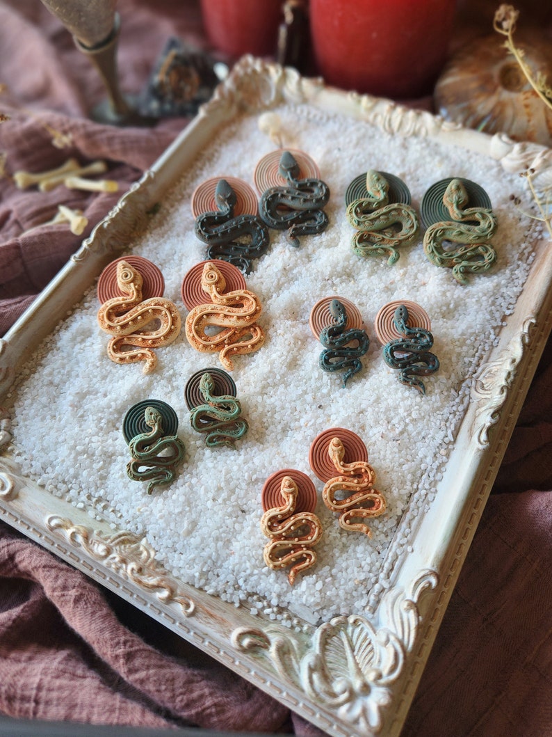 Serpent Rising. Snake and Sun Polymer Clay Earrings. - Etsy