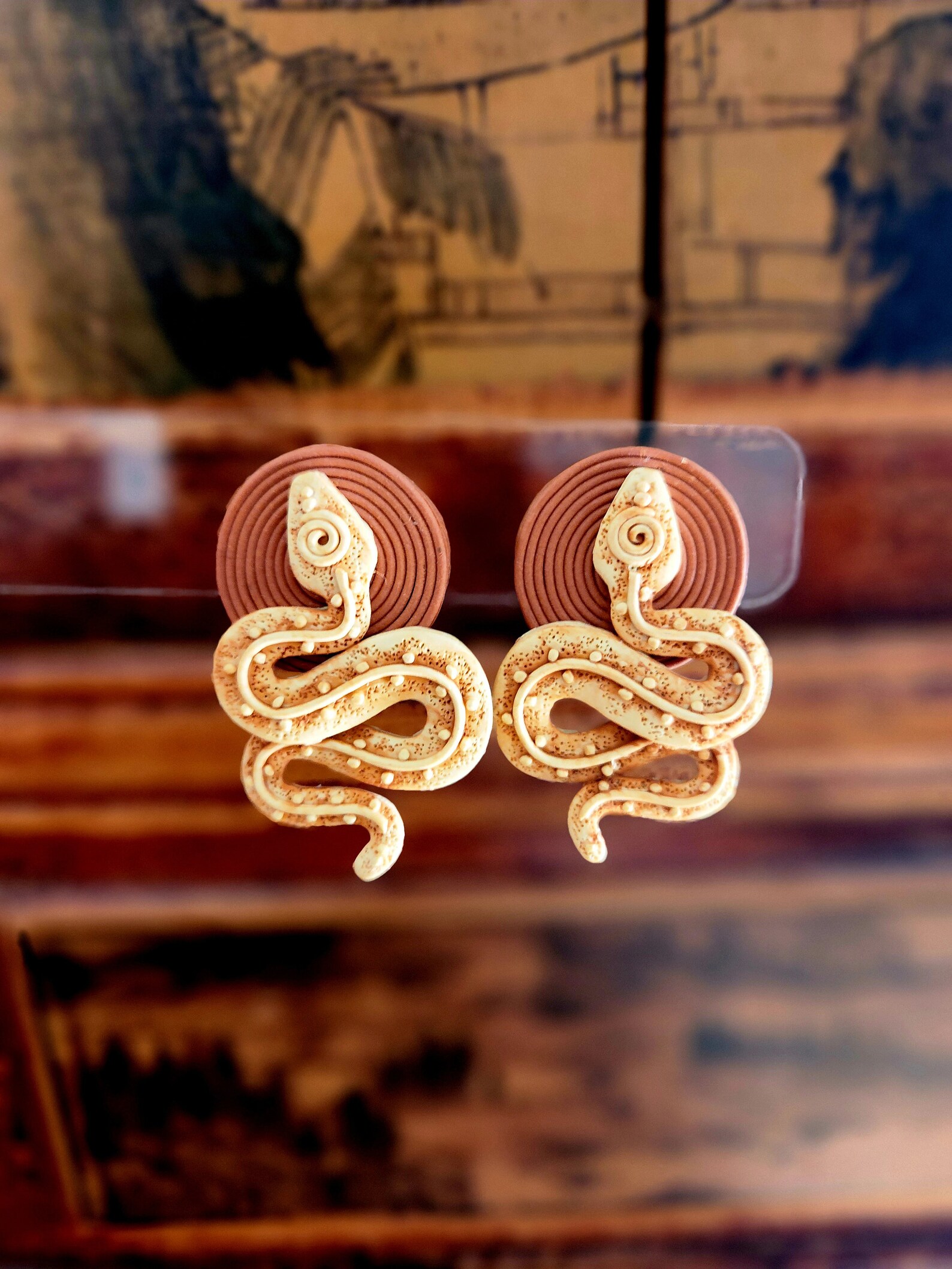 Serpent Rising. Snake and Sun Polymer Clay Earrings. - Etsy